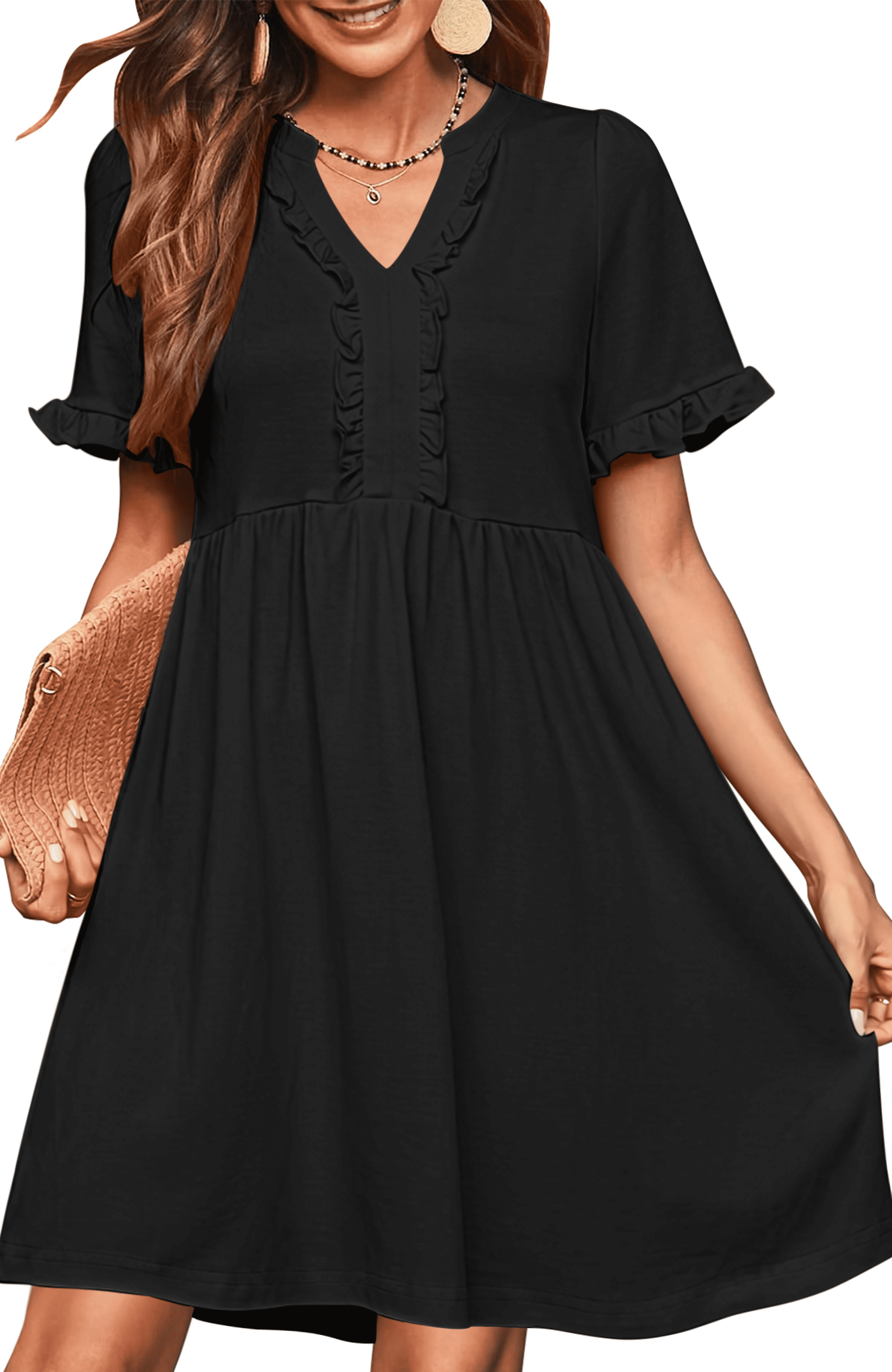 UVN Summer Dresses for Women V Neck Short Sleeve Casual A Line Dress ...