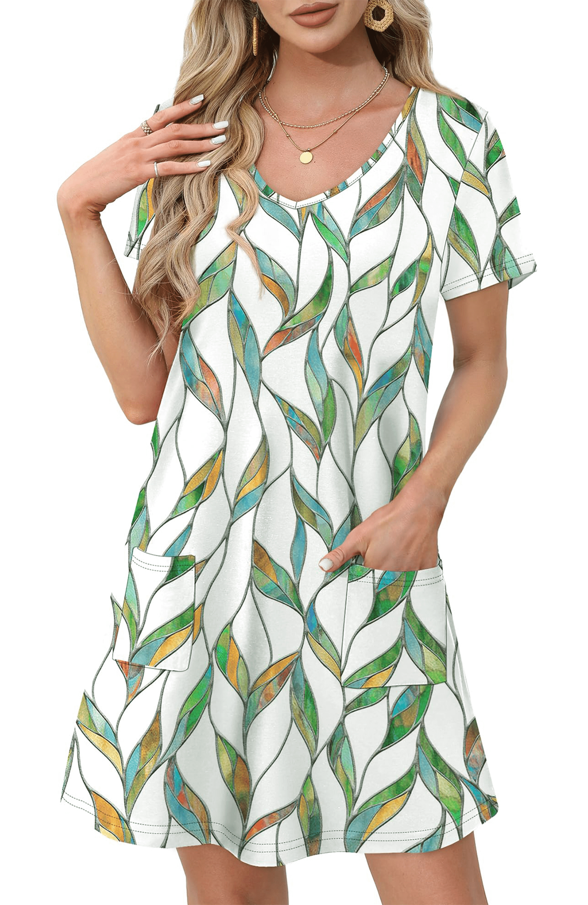 UVN Summer Dresses for Women V Neck Short Sleeve T Shirt Dress Casual ...