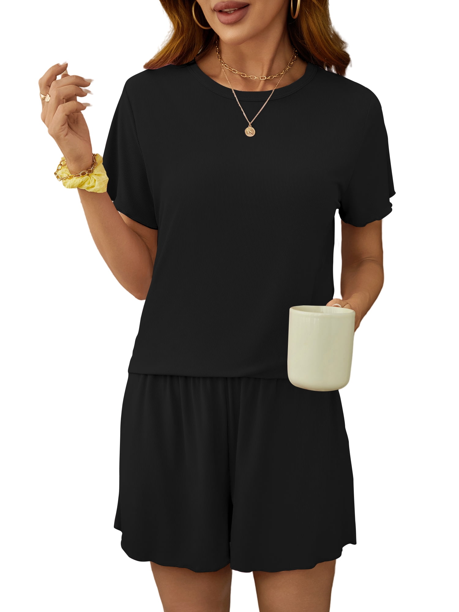 UVN Summer Pajama Sets For Women Short Sleeve Sleepwear Set Ladies ...