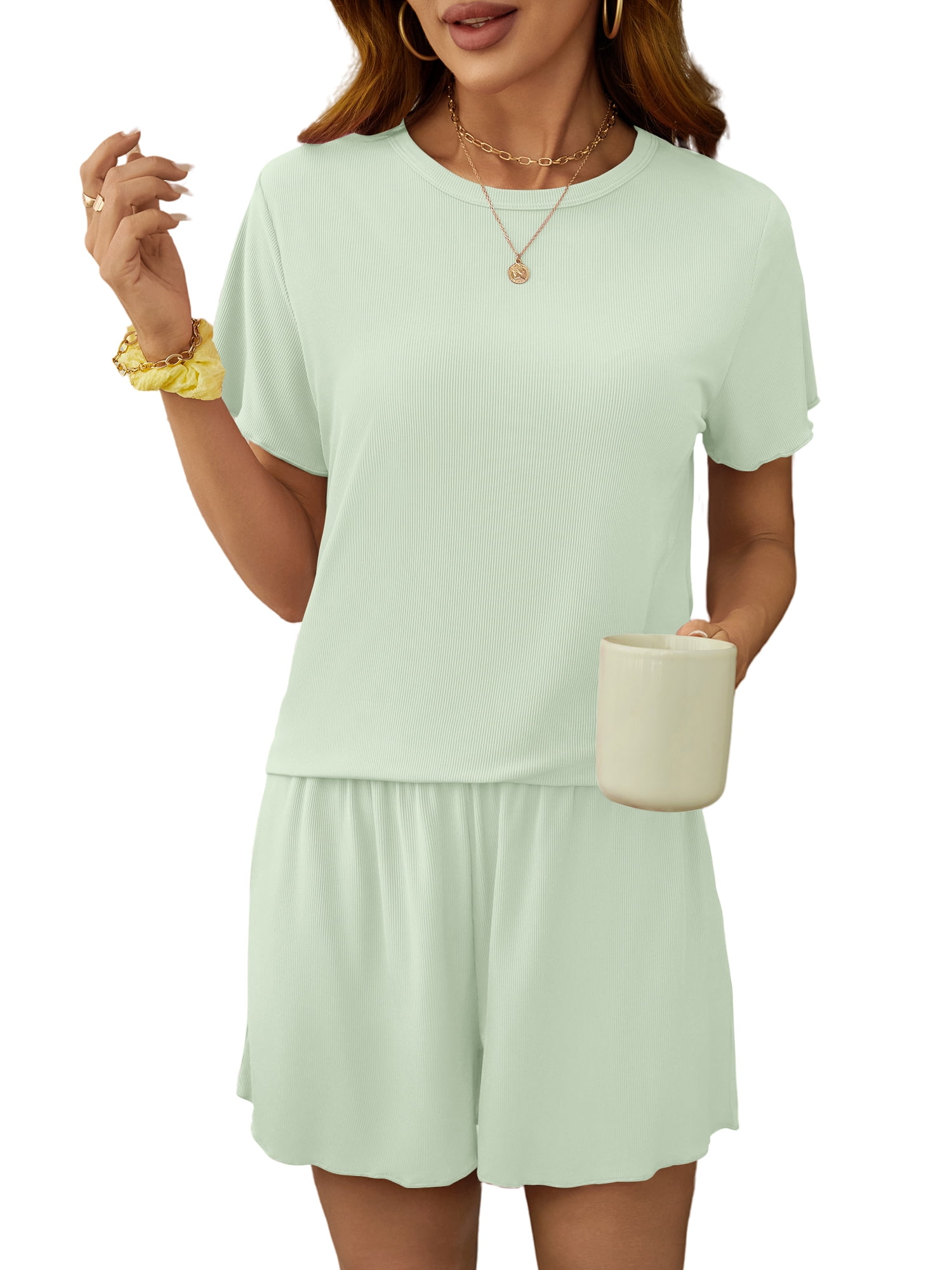 UVN Summer Pajama Sets For Women Short Sleeve Sleepwear Set Ladies ...