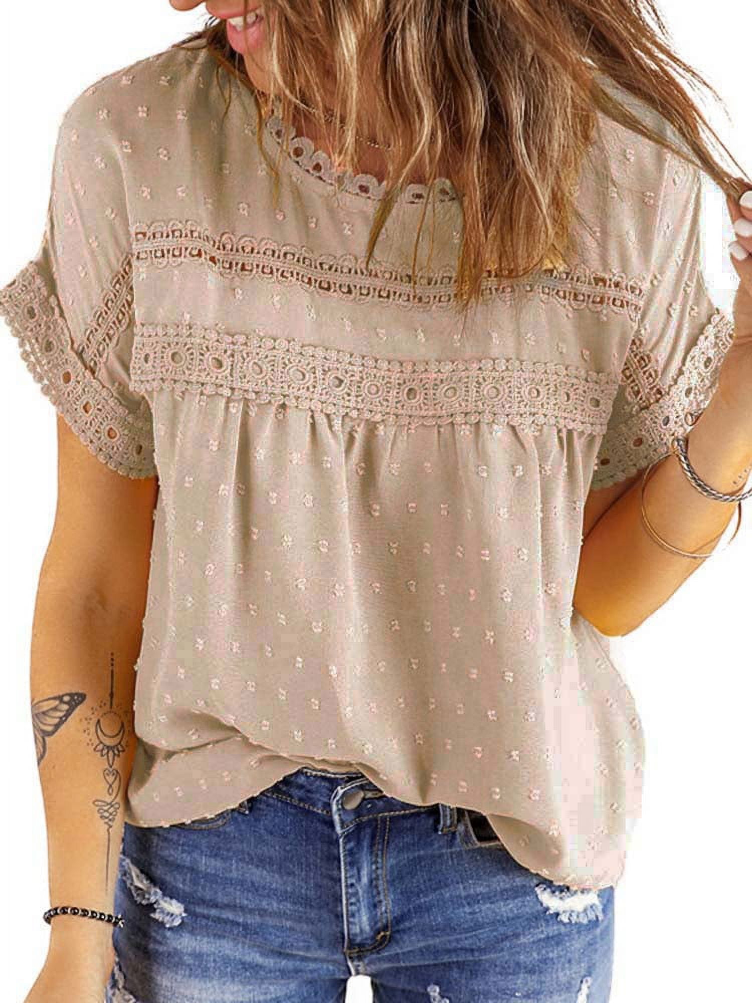 UVN Women's Summer Blouses, Short Sleeve Lace Crochet Tops, Casual ...