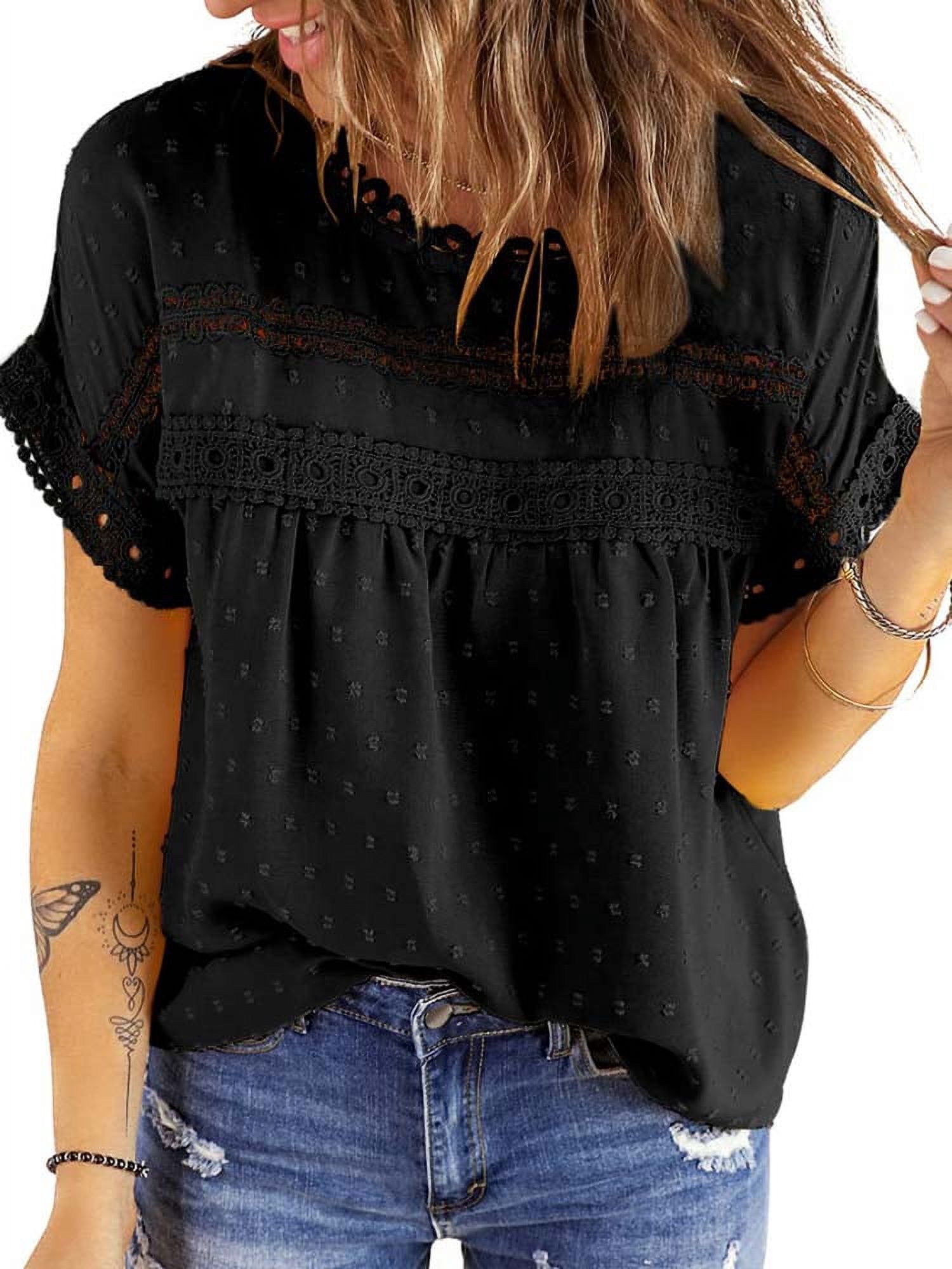 UVN Women's Lightweight Summer Shirts - Lace Crochet Short Sleeve ...