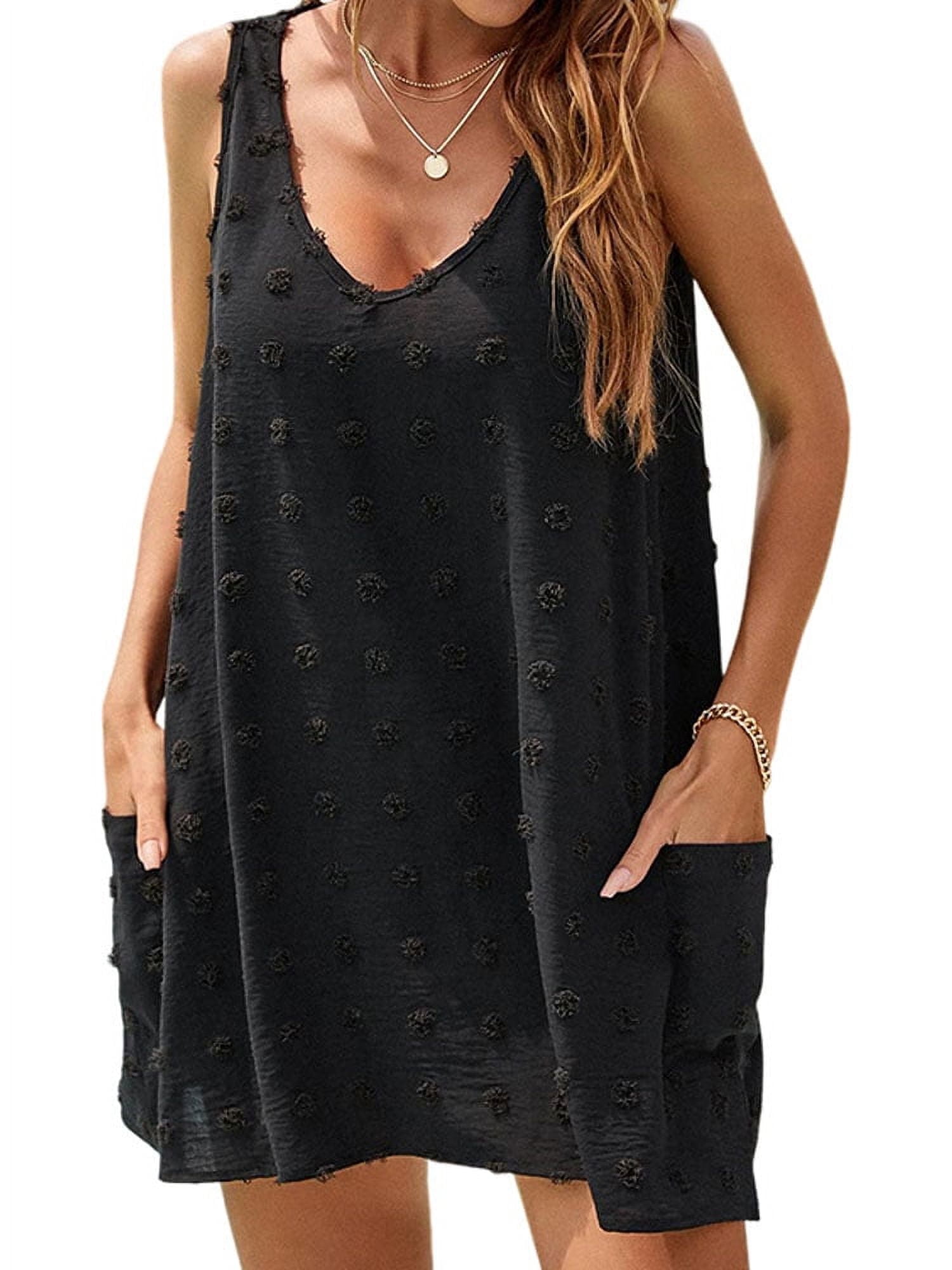 UVN Summer Swimsuit Coverups for Women V Neck Tank Dress with Pockets ...