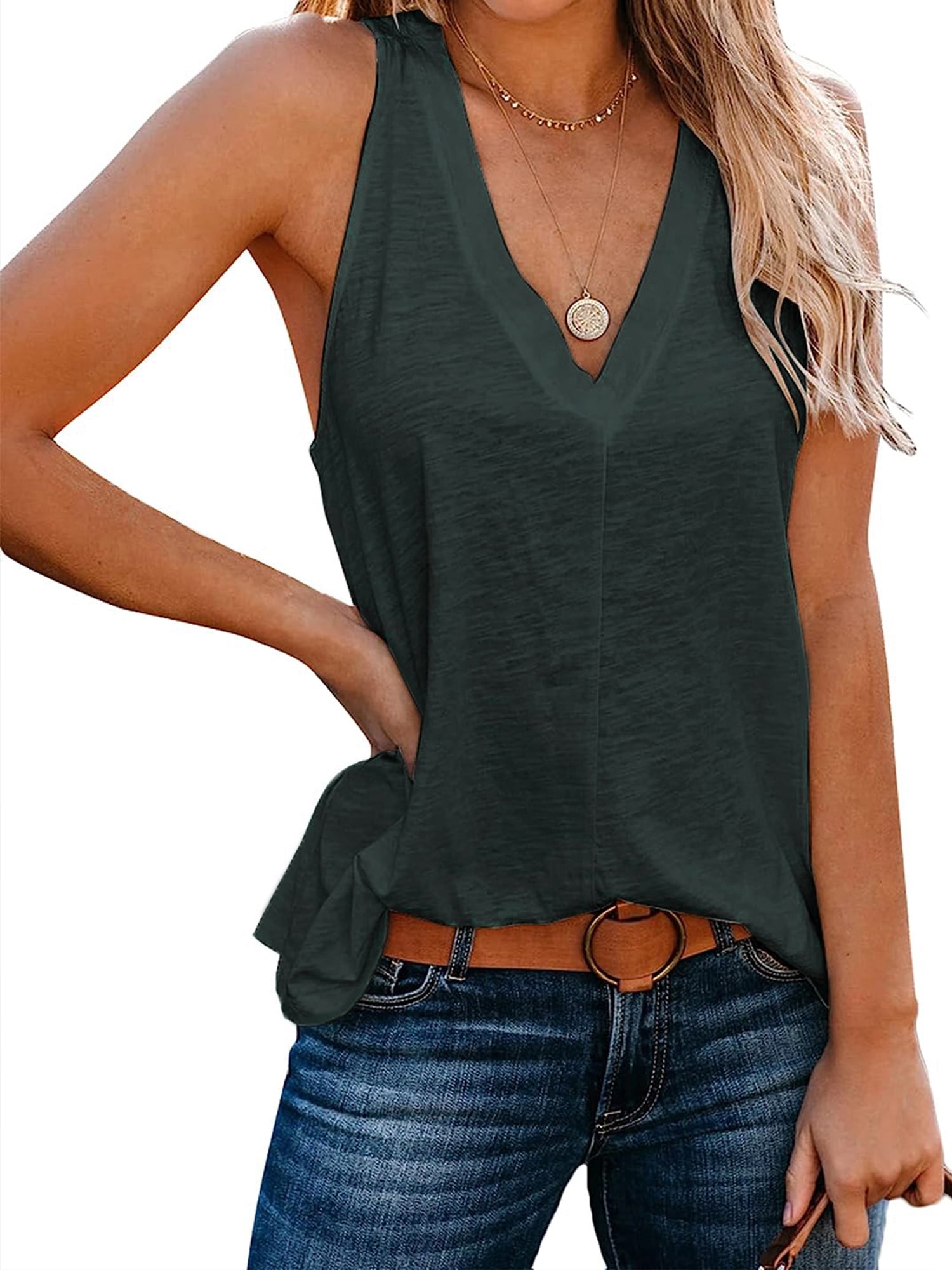 UVN Summer Tank Tops for Women V Neck Sleeveless T Shirts Loose Casual ...