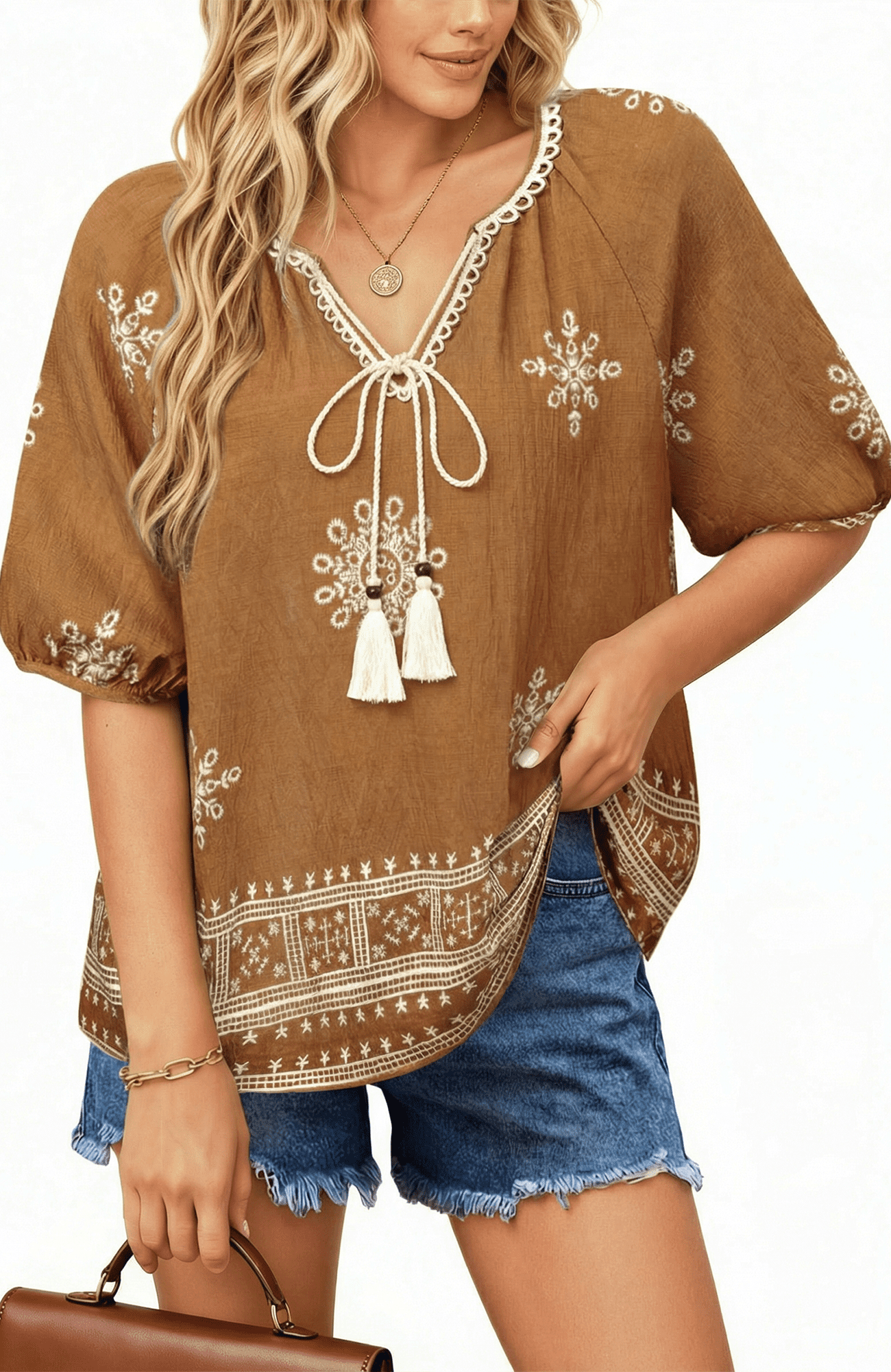UVN Summer Tops for Women Short Sleeve V Neck Boho Casual Blouses ...