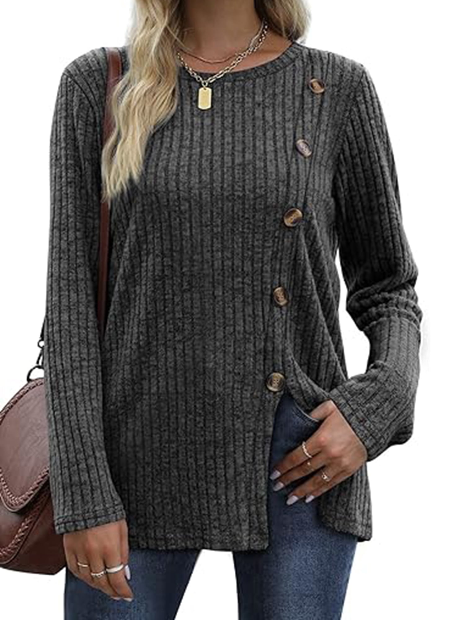 UVN Women's Relaxed Fit Loose Crewneck Sweatshirt with Long Sleeves and ...