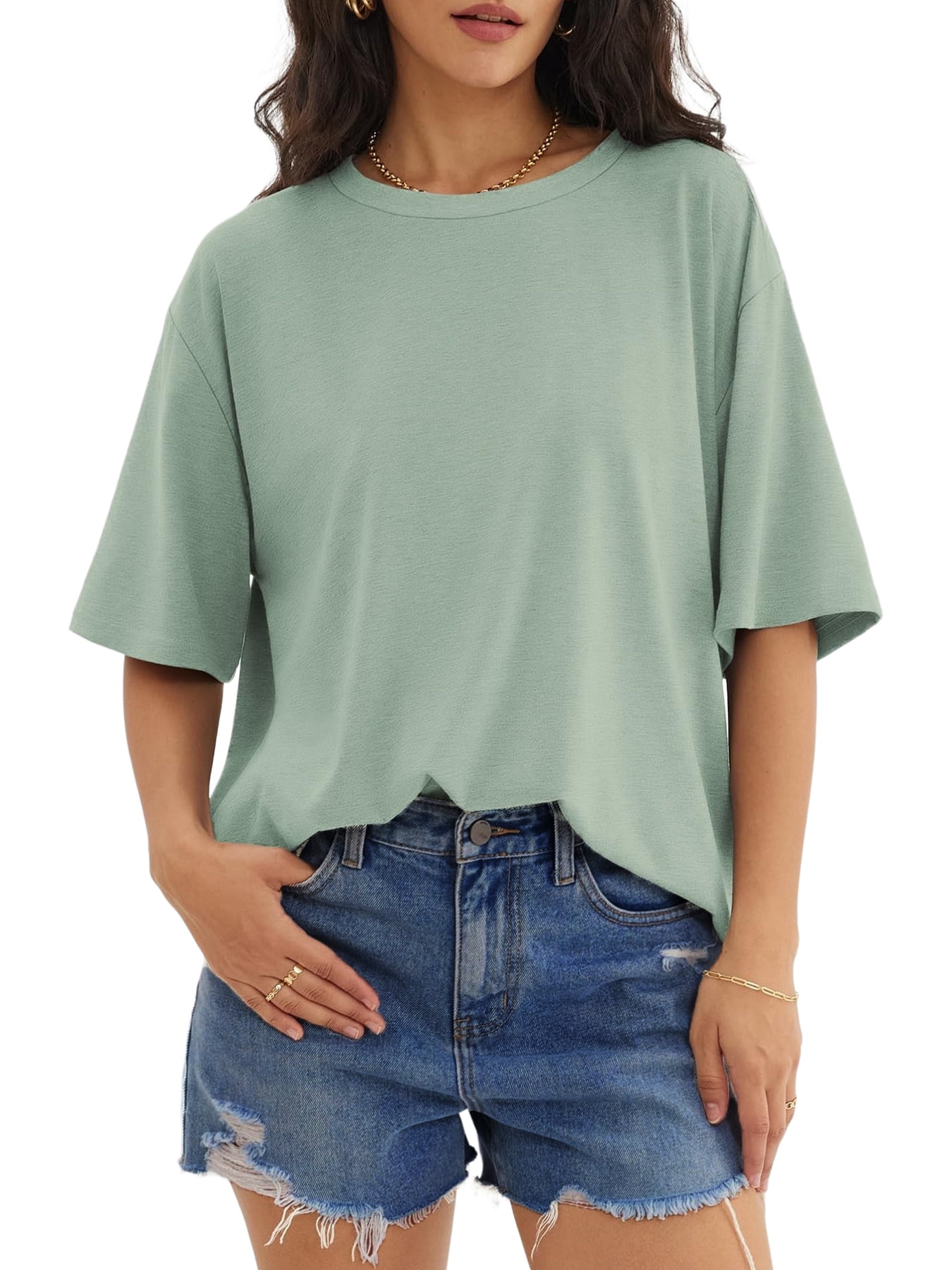 UVN T Shirts for Women Summer Casual Short Sleeve Tops Ladies Oversized ...