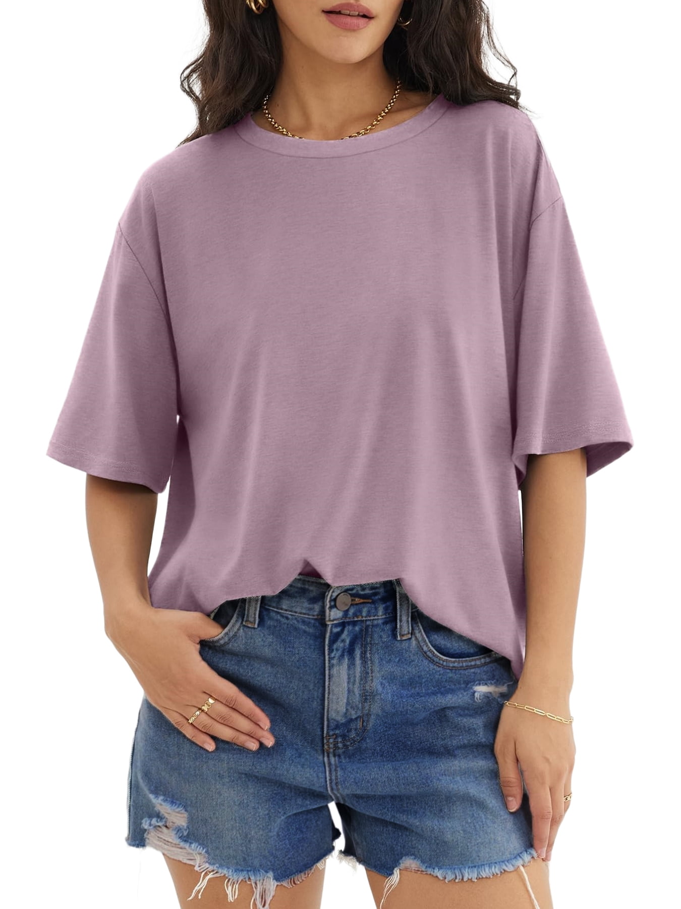 UVN T Shirts for Women Summer Casual Short Sleeve Tops Ladies Oversized Loose Crewneck Basic ...