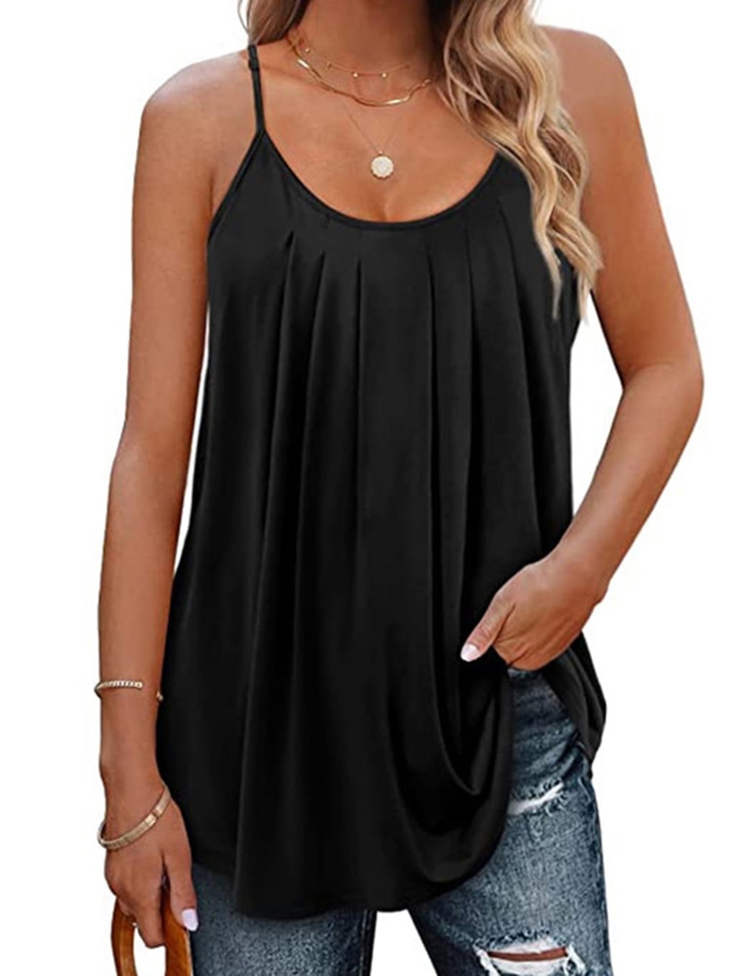 UVN Tank Tops for Women Pleat Spaghetti Strap Camisole Sleeveless ...