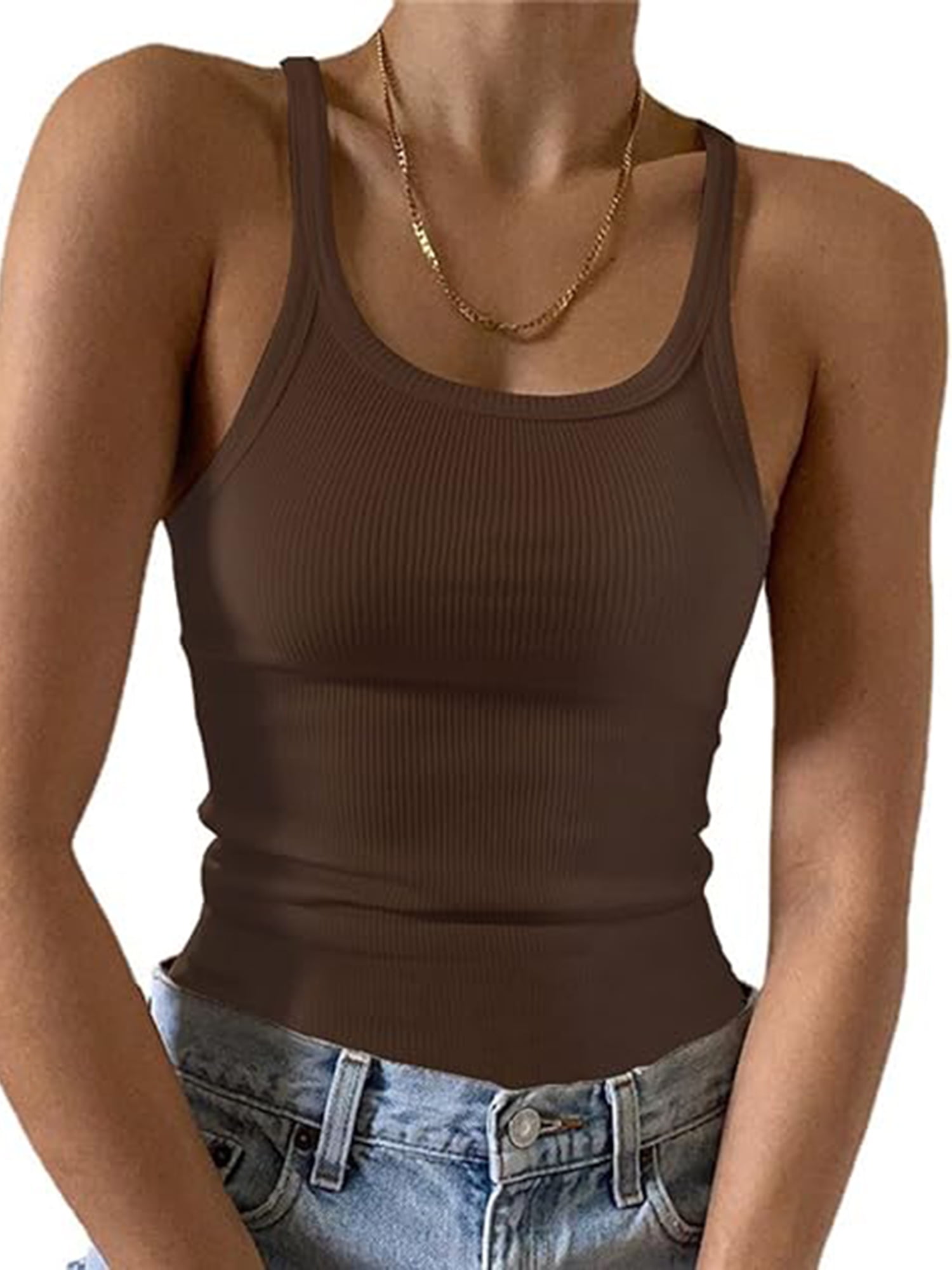UVN Tank Tops for Women Ribbed Knit Sleeveless Tops Casual Camisoles ...