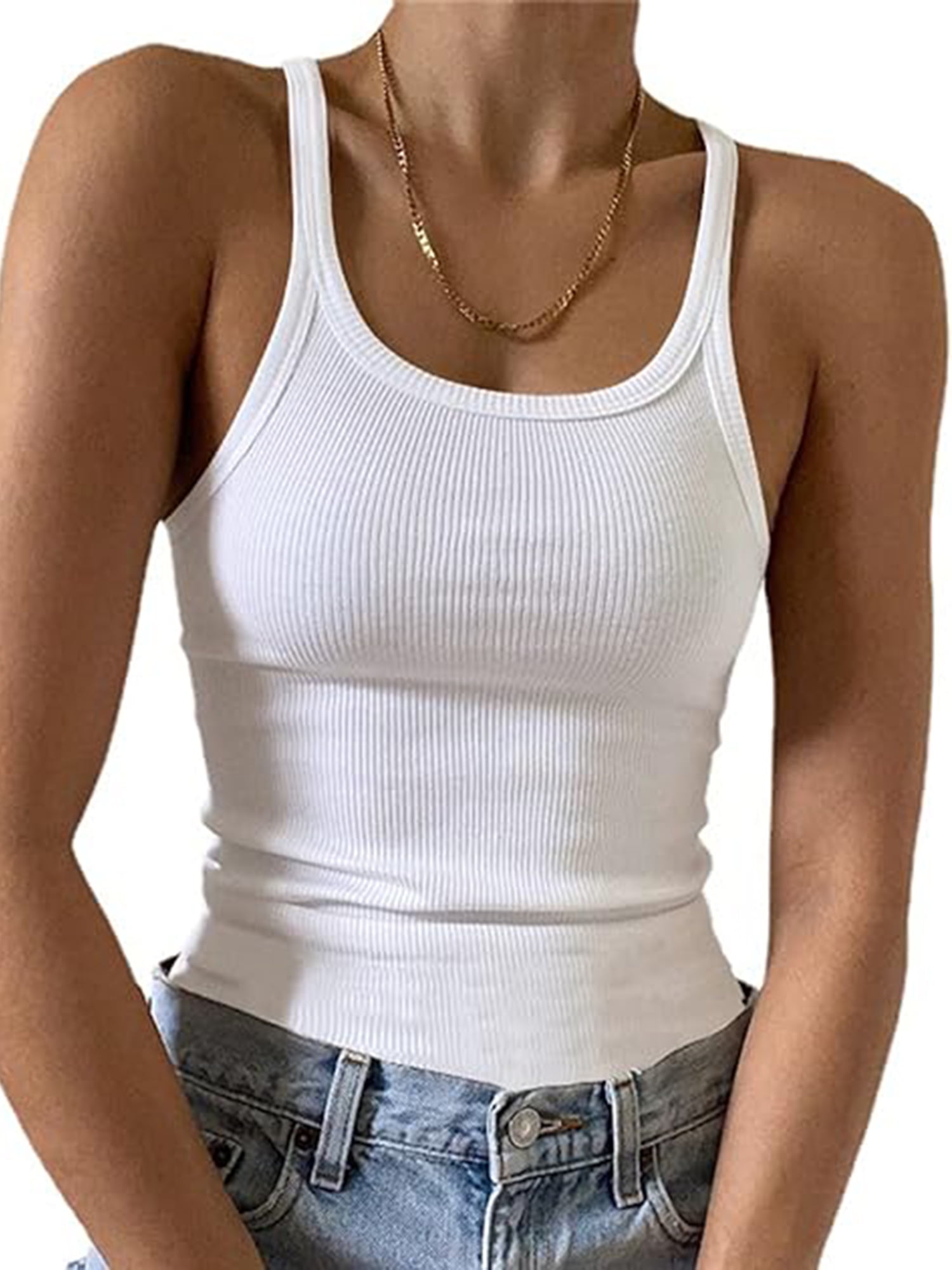 UVN Tank Tops for Women Ribbed Knit Sleeveless Tops Casual Camisoles ...