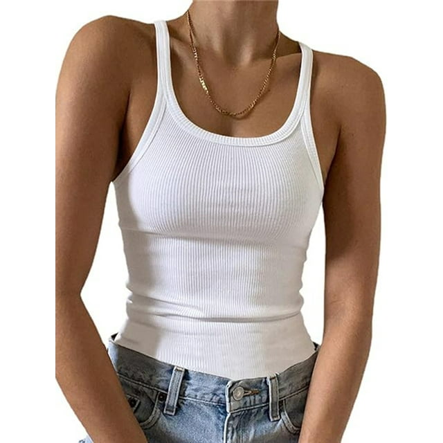 UVN Tank Tops for Women Ribbed Knit Sleeveless Tops Casual Camisoles Slim Fitted Basic Tank Tops ...