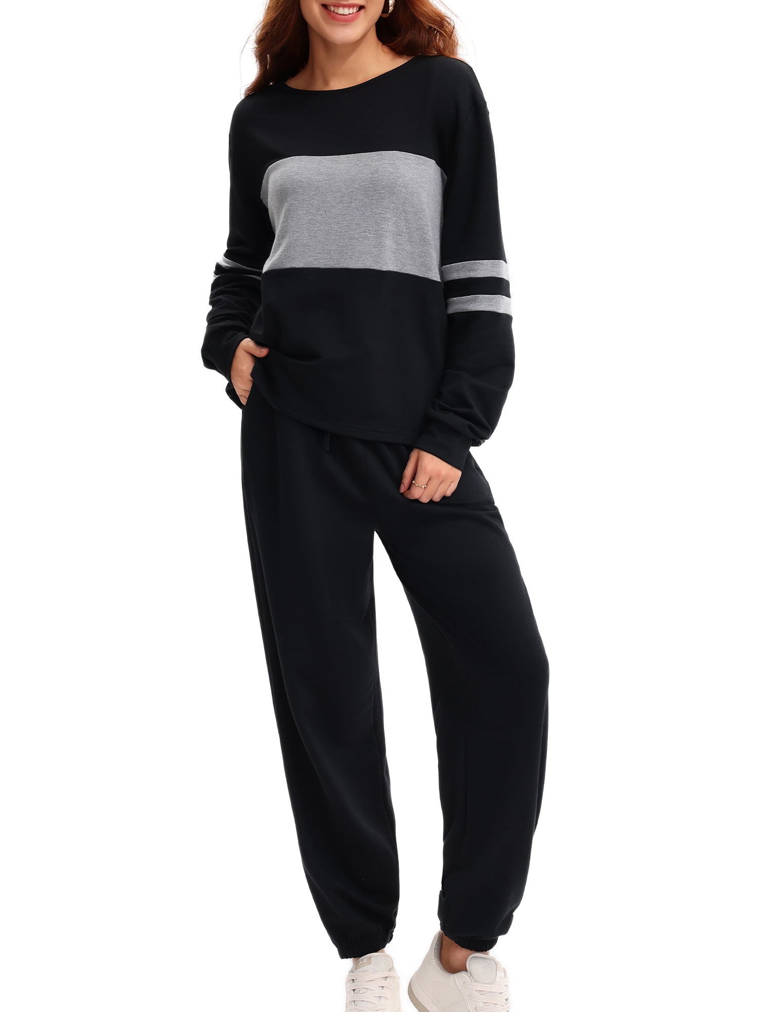 UVN Tracksuit for Women Colorblock Striped Sweatsuit Casual 2 Piece ...