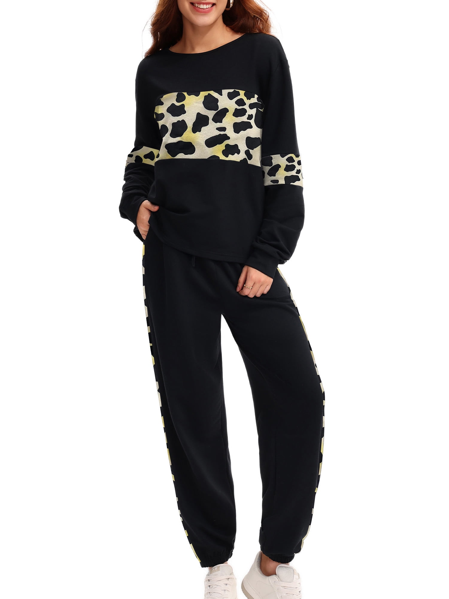 UVN Tracksuit for Women Colorblock Striped Sweatsuit Casual 2 Piece ...