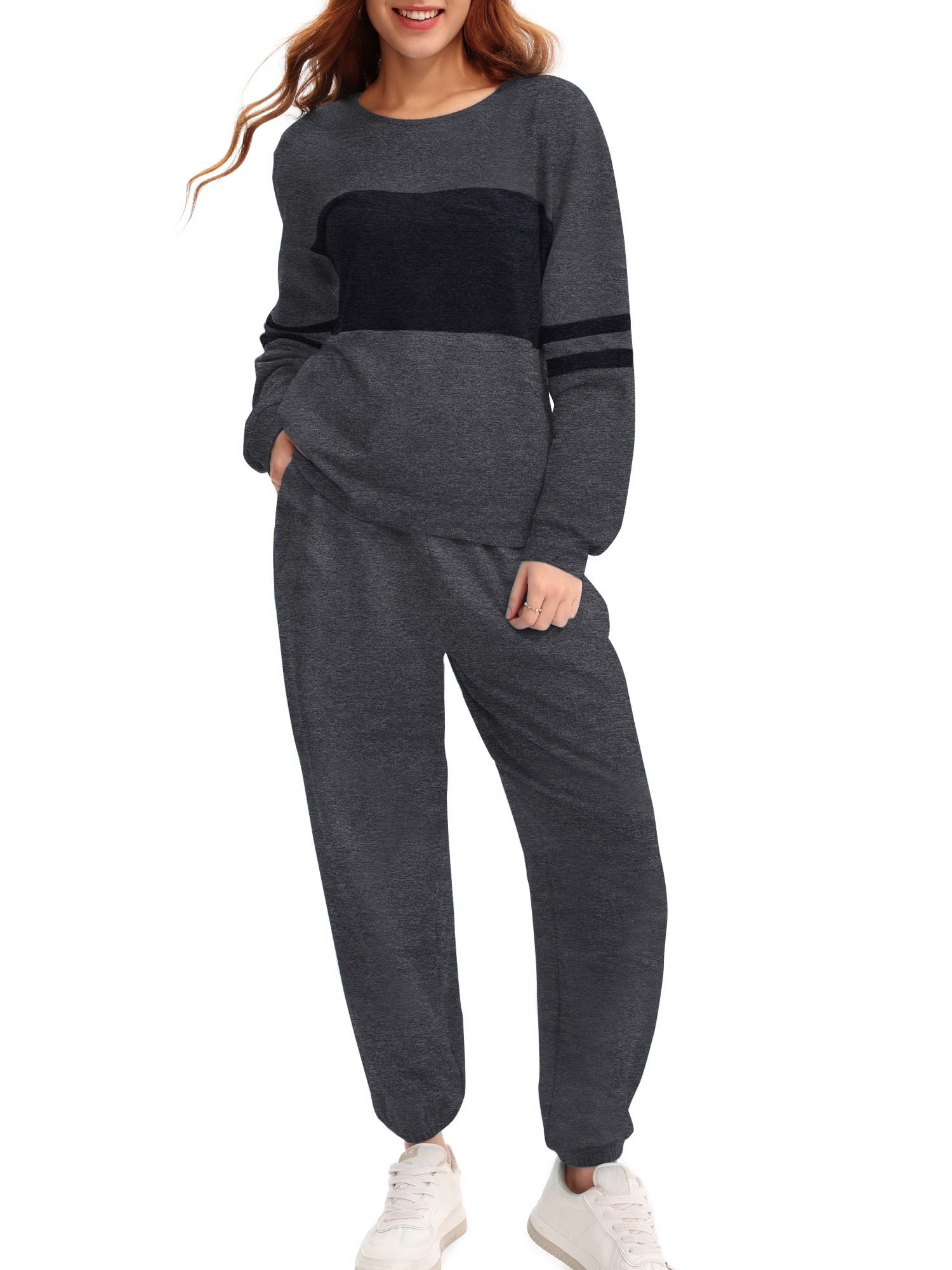 UVN Tracksuit for Women Colorblock Striped Sweatsuit Casual 2 Piece ...