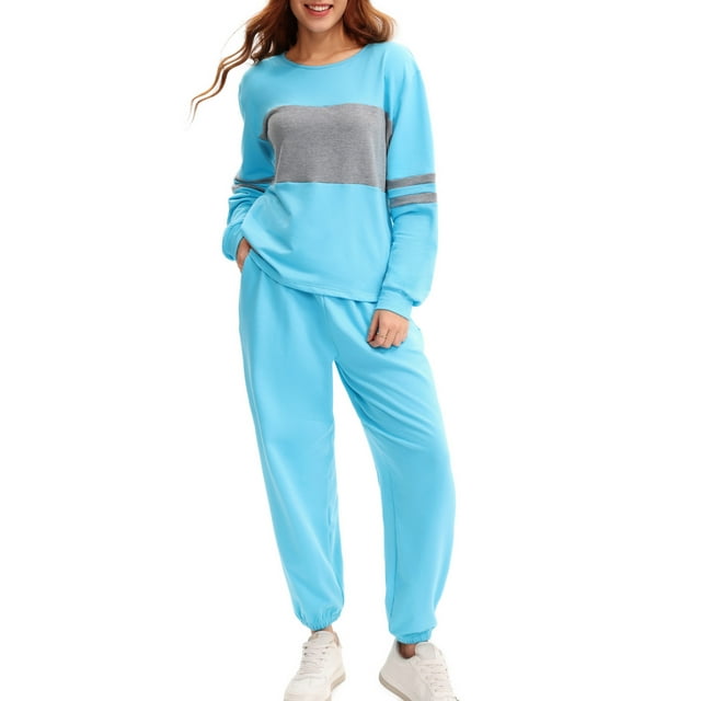 Uvn Tracksuit For Women Colorblock Striped Sweatsuit Casual 2 Piece