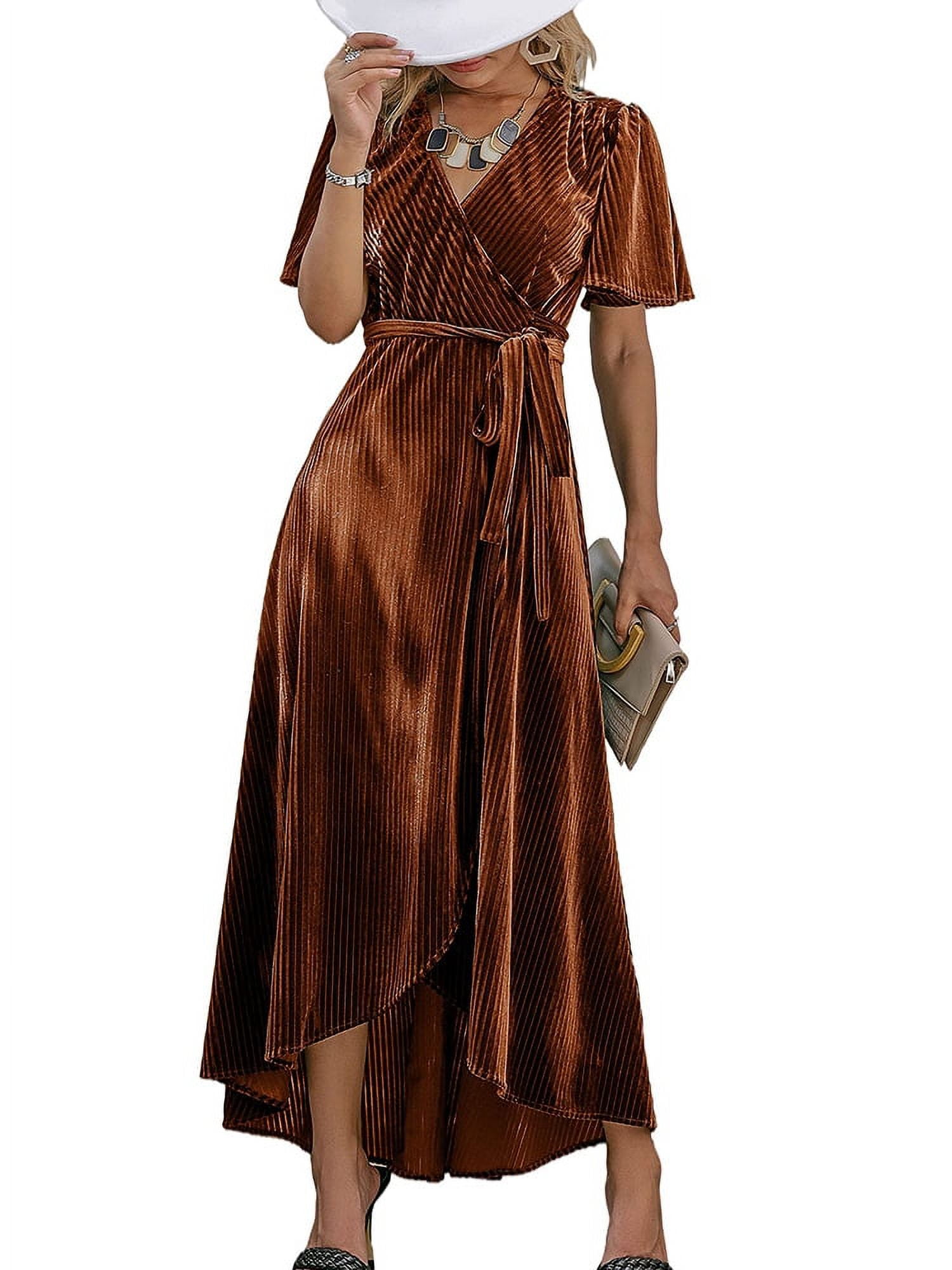 UVN V Neck Long Dresses For Women Corduroy Cocktail Dresses Party Gown ...