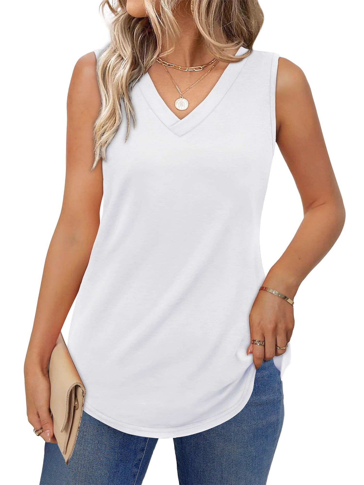 UVN V Neck Tank Tops for Women Summer Sleeveless Shirts Casual Tank ...