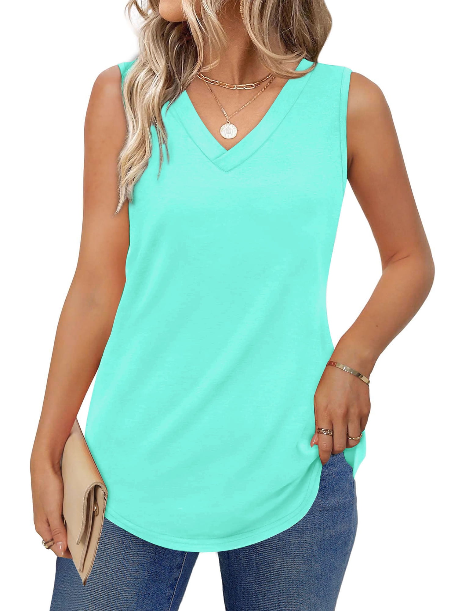 UVN V Neck Tank Tops for Women Summer Sleeveless Shirts Casual Tank ...