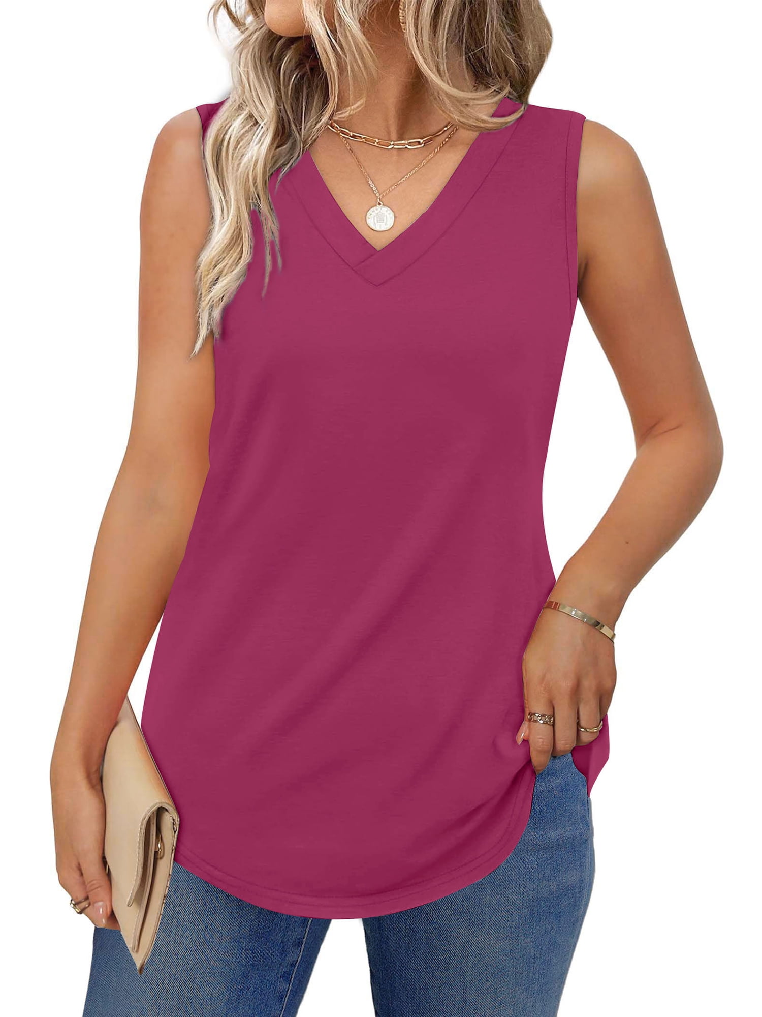 UVN Women's V Neck Summer Tank Tops, Sleeveless Casual Clothing, Loose ...