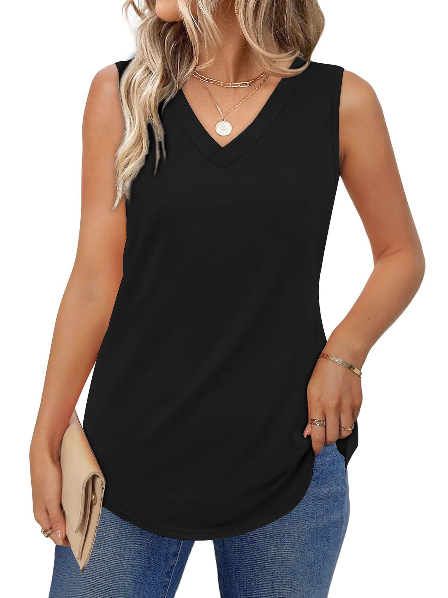 UVN Women's V Neck Summer Sleeveless Shirts, Casual Loose Fit Tank Tops ...