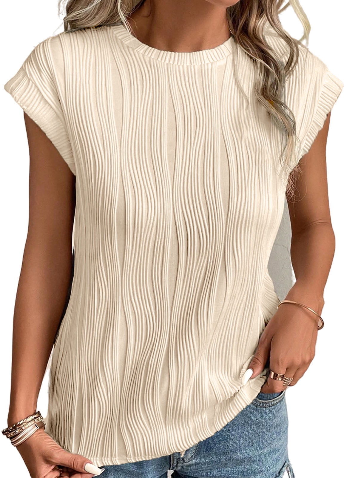 UVN White Blouses for Women Textured Shirts Casual Short Sleeve Summer ...