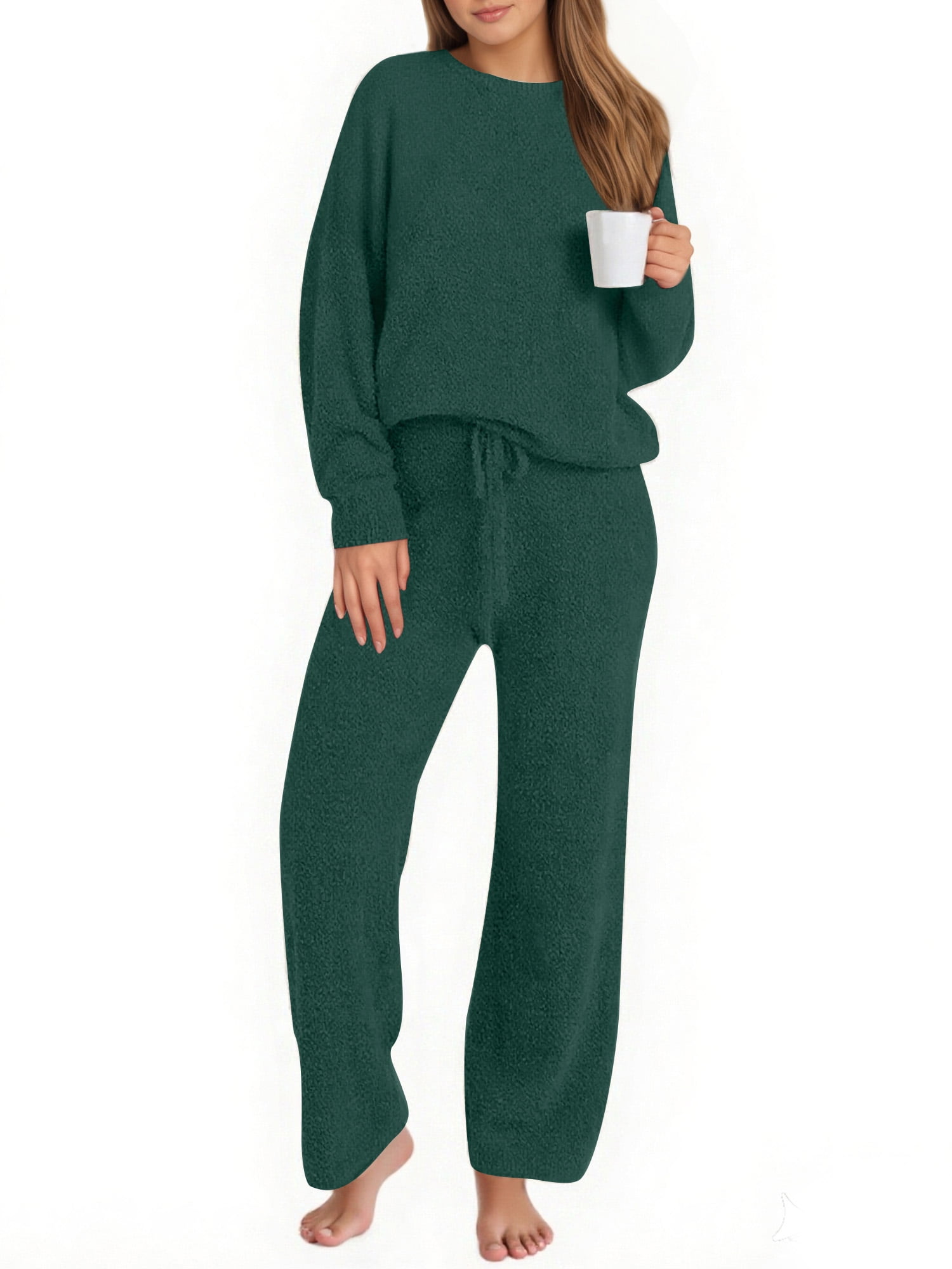 UVN Winter Pajama for Women Sweater Set Ladies Crewneck Tops and Long ...