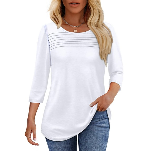 UVN Women Tunic Tops Summer 3/4 Length Sleeve Blouses Casual Crewneck ...