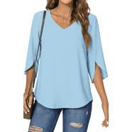 UVN Women Summer Blouses 3/4 Sleeves Loose Fit Shirts Ladies Pleated ...