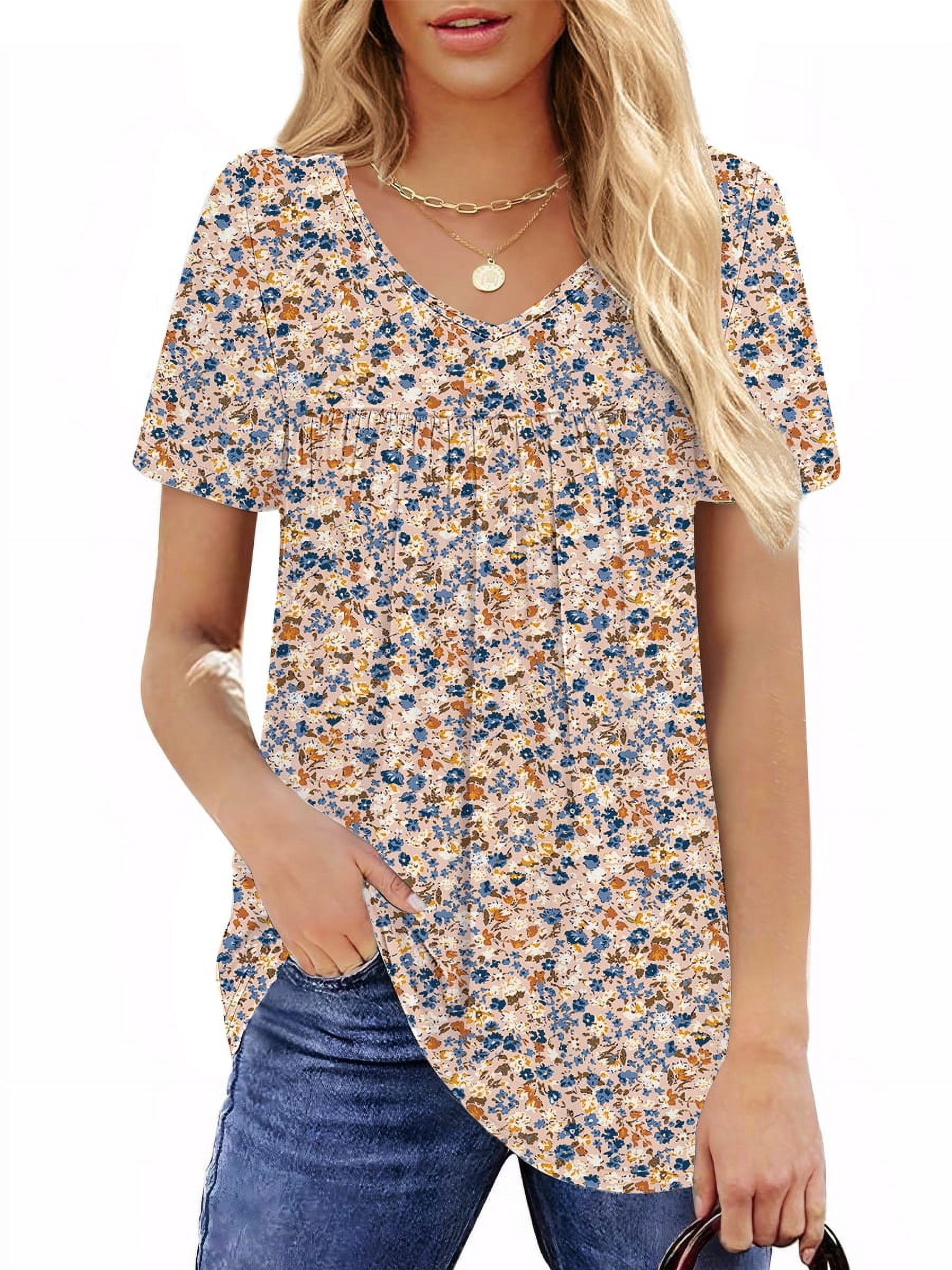 UVN Womens Blouses Summer V Neck Shirts Ladies Short Sleeve Casual ...