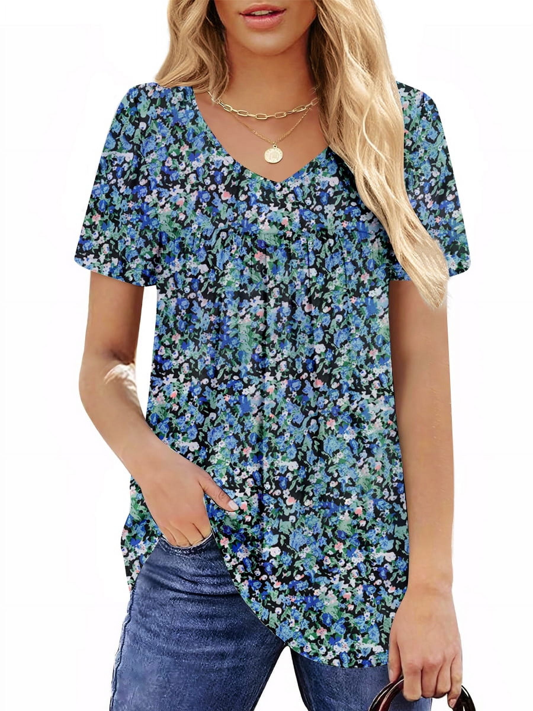 UVN Womens Blouses Summer V Neck Shirts Ladies Short Sleeve Casual ...