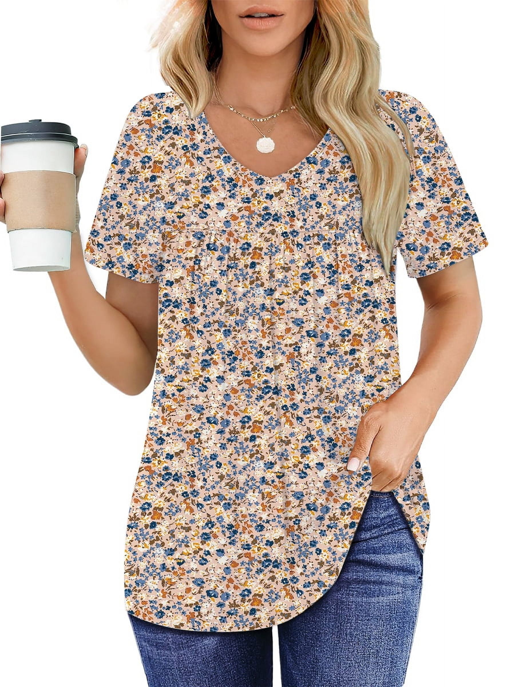 UVN Womens Blouses Summer V Neck Shirts Ladies Short Sleeve Casual ...