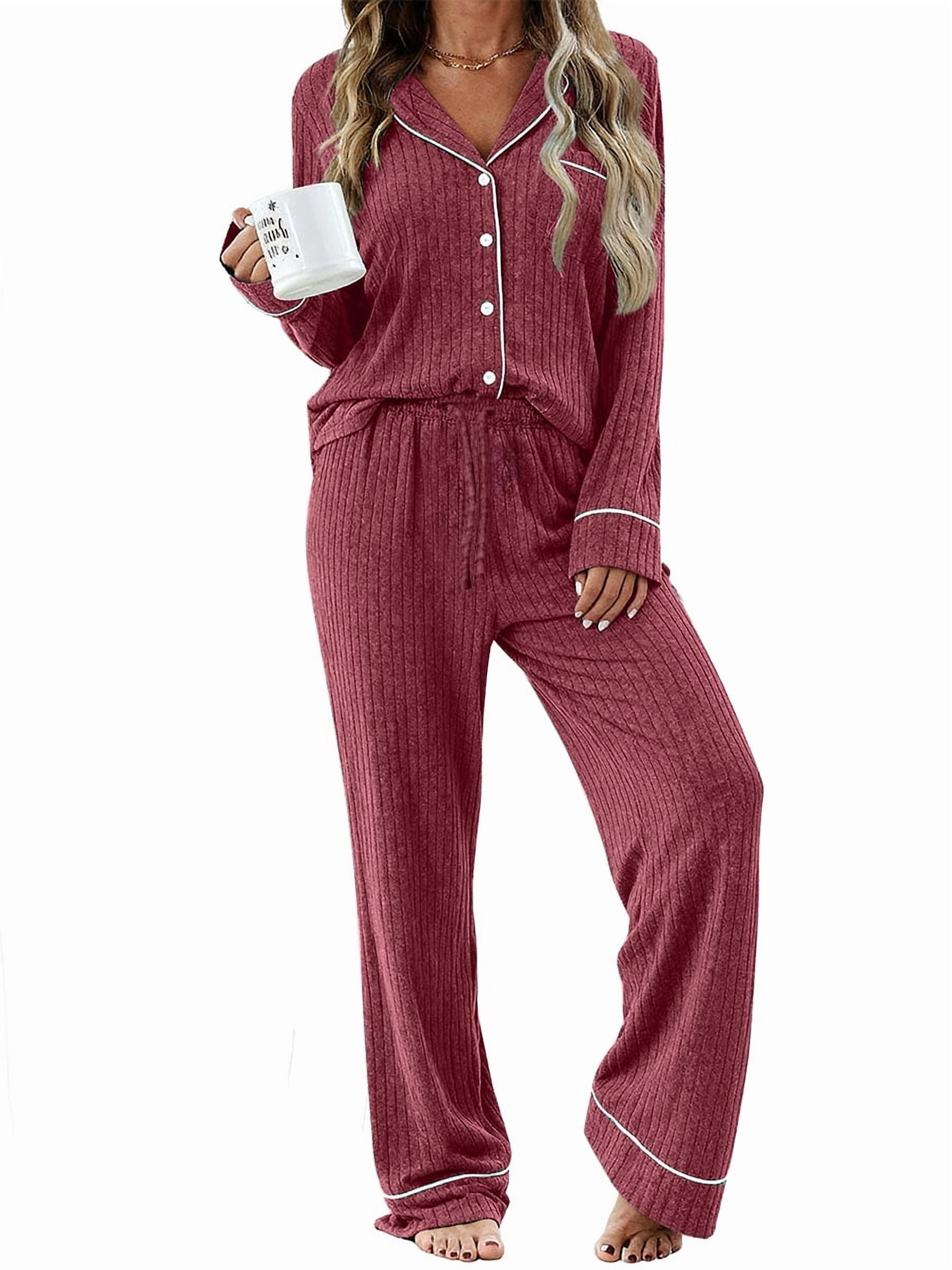 UVN Womens Pajamas Sets Long Sleeve Shirts and Drawstring Pants Ladies ...
