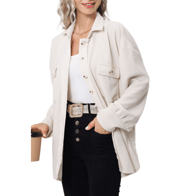 UVN Womens Shacket Jacket Waffle Shirts Long Sleeve Button Down ...
