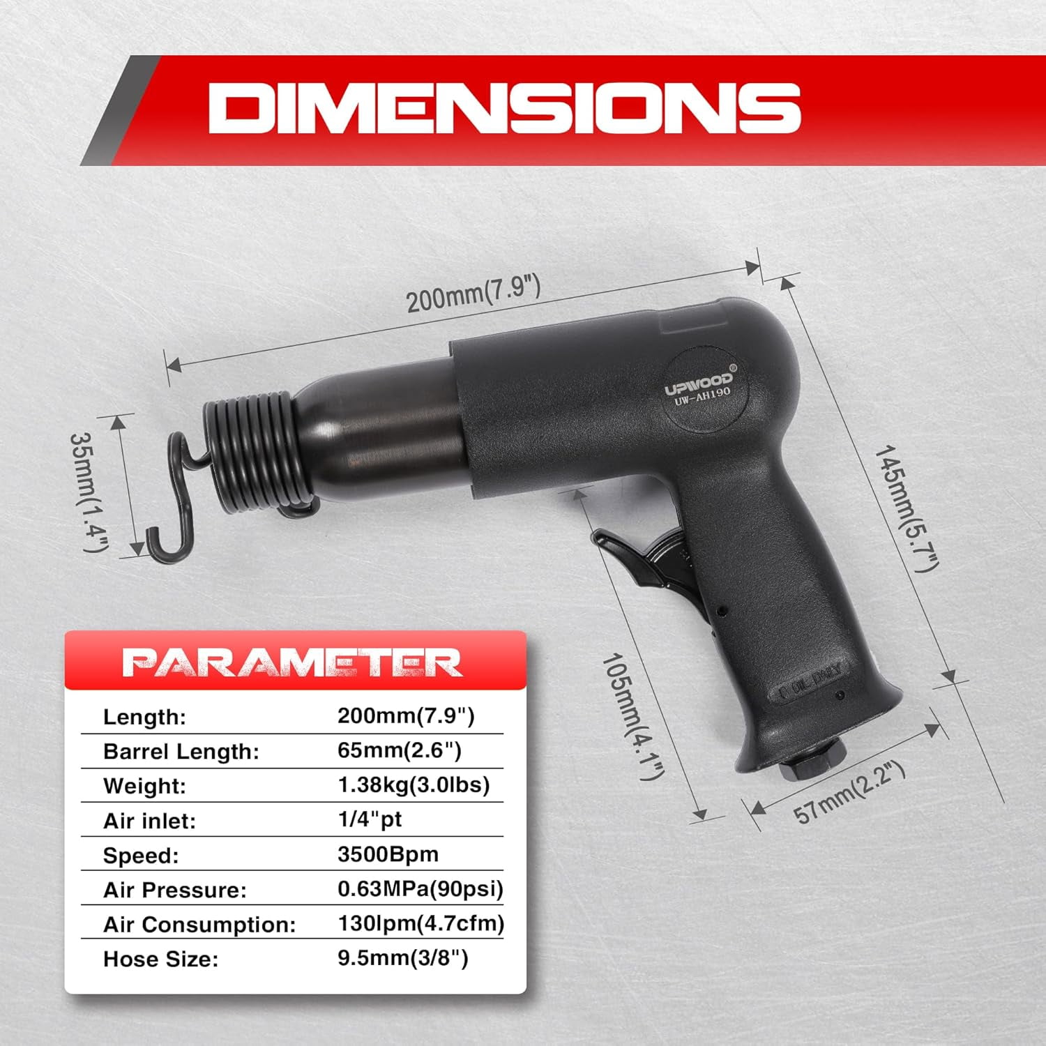 UW-AH190 Medium Barrel Air Hammer Kit with Quick Change Retainer and 4 ...