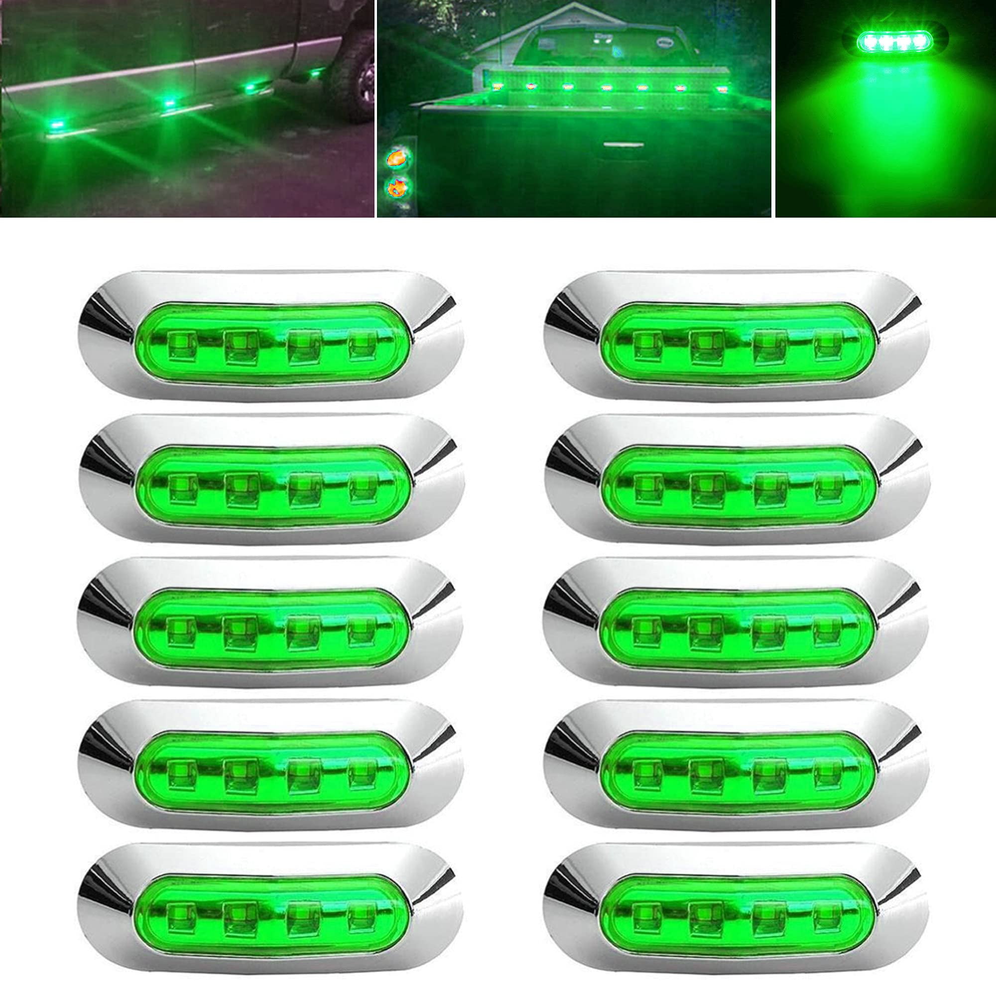 UWDESY 10Pcs Green 4 LED Side Marker Lights Front Rear Interior ...