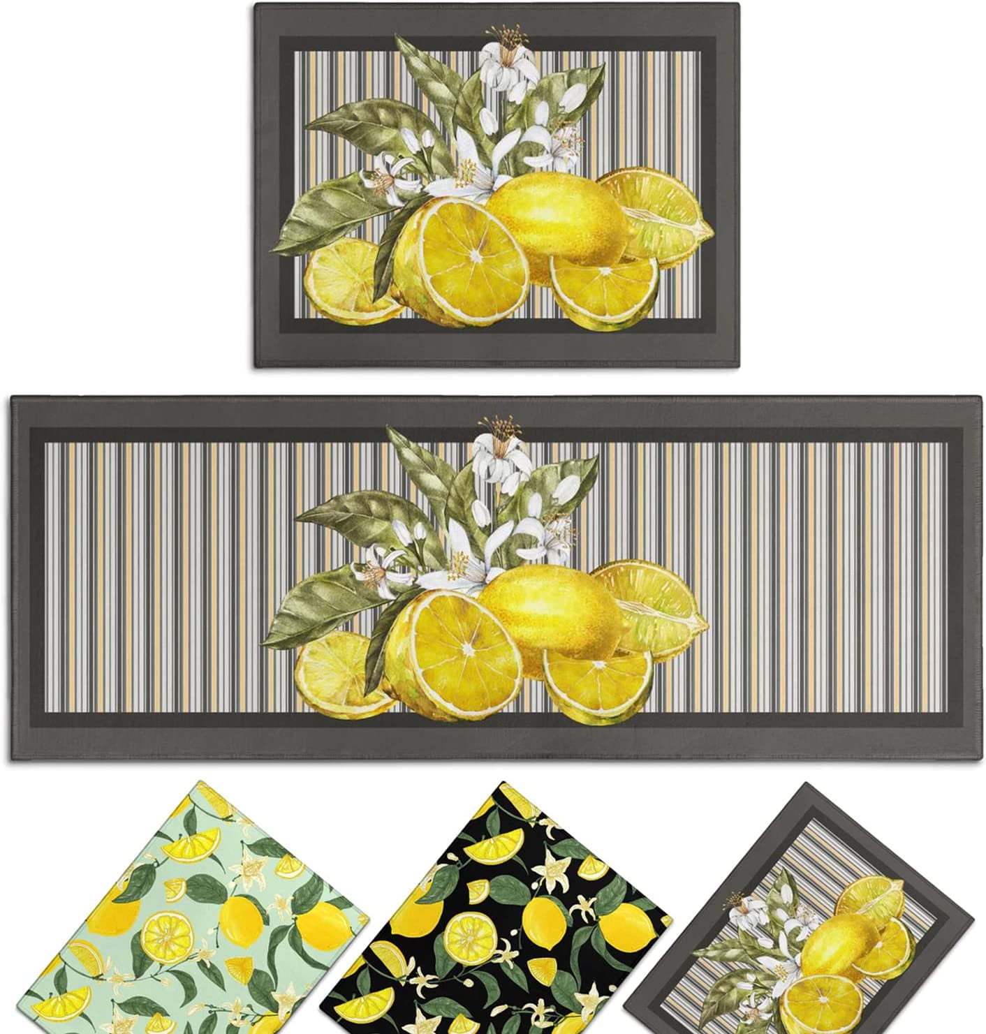 UWNRBG Lemon Kitchen Runner Rugs, 177" x 472" + 177" x 236", Non-Slip ...