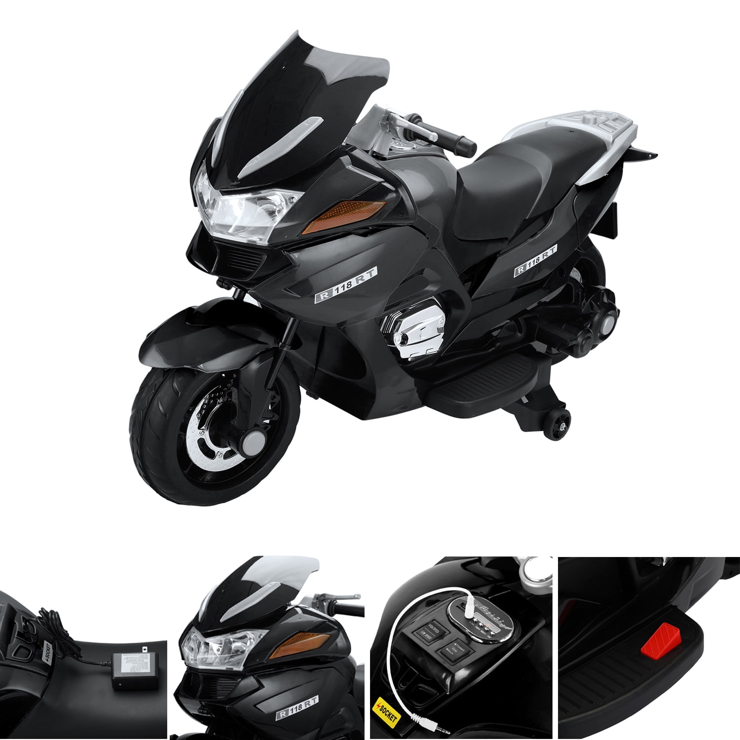 UWR-Nite 12V Kids Ride On Motorcycle Electric Motorbike Toy w/ Training ...
