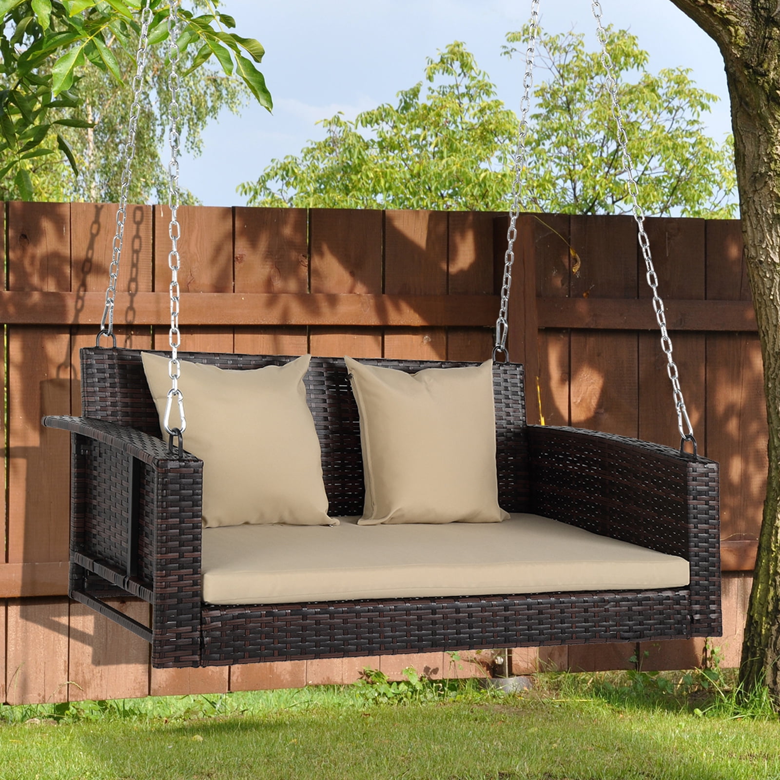 UWR-Nite 2-Person Wicker Hanging Porch Swing, Outdoor Rattan Swing ...