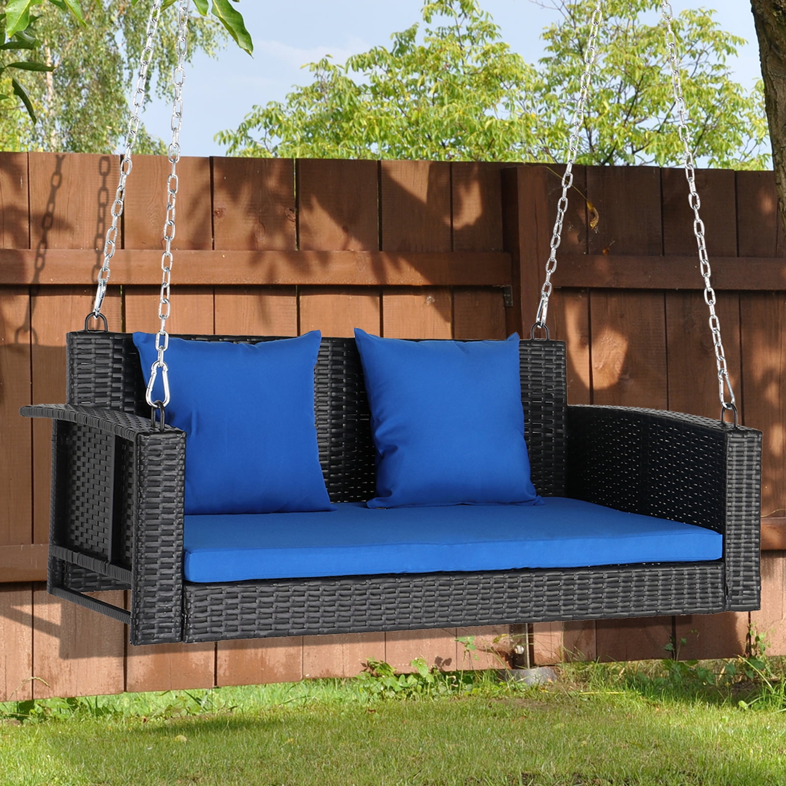 UWR-Nite 2-Person Wicker Hanging Porch Swing, Outdoor Rattan Swing ...