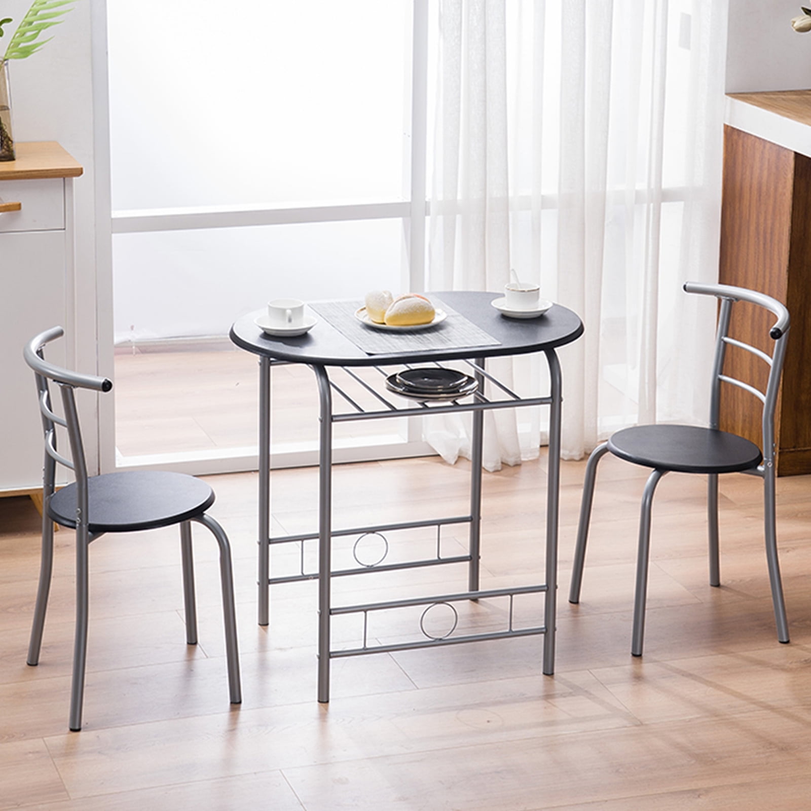 UWR-Nite 3-Piece Dining Table Set, Wooden Round Table & Chair Set for ...