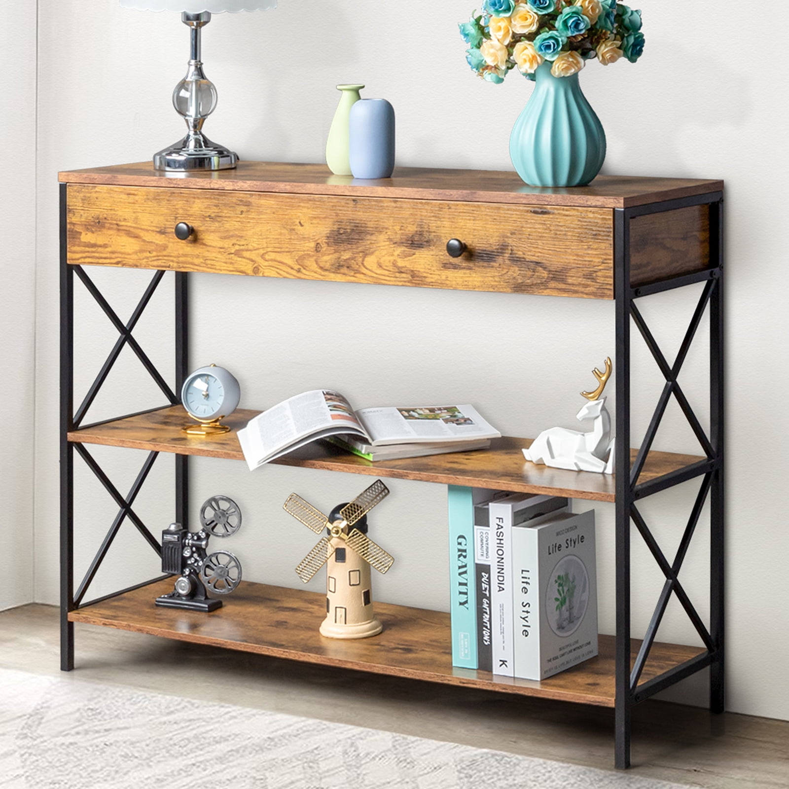 UWR-Nite Console Table with Drawers, 39.4” Industrial Entryway Table ...