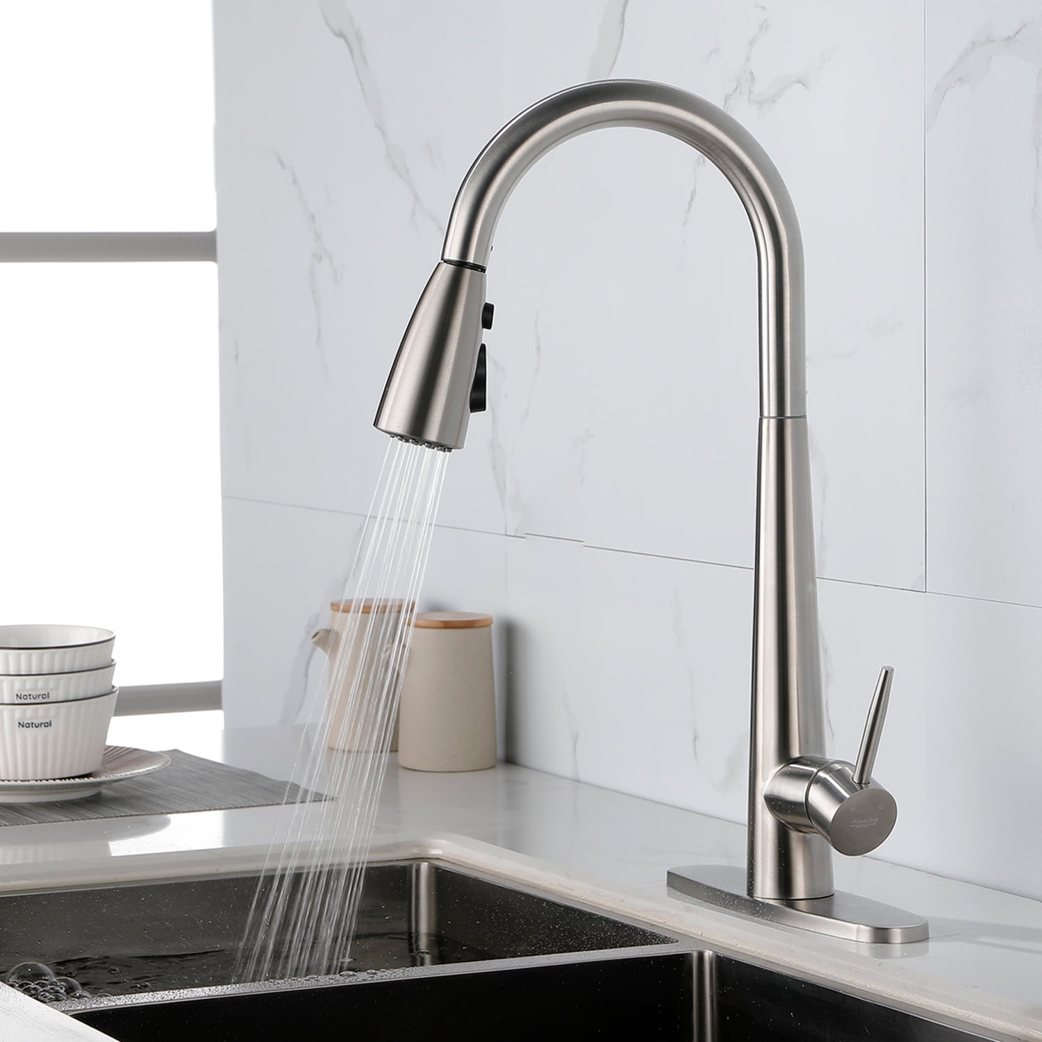 UWR-Nite Kitchen Faucet with Pull Down Sprayer Brushed Nickel, High Arc ...