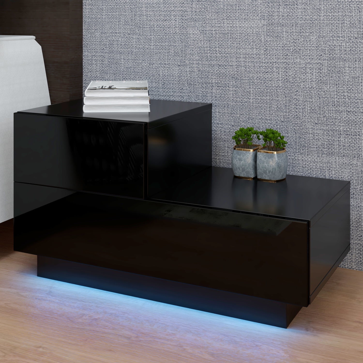 UWR-Nite LED Nightstands Modern Design Bedside Table with 2 High Gloss ...