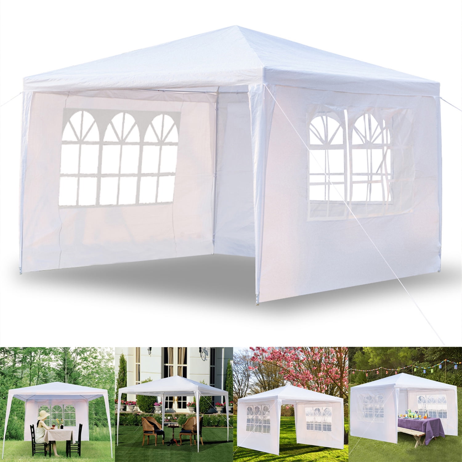 UWR-Nite 10'x10' Outdoor Canopy Tent, 3 Side Walls, Waterproof White ...