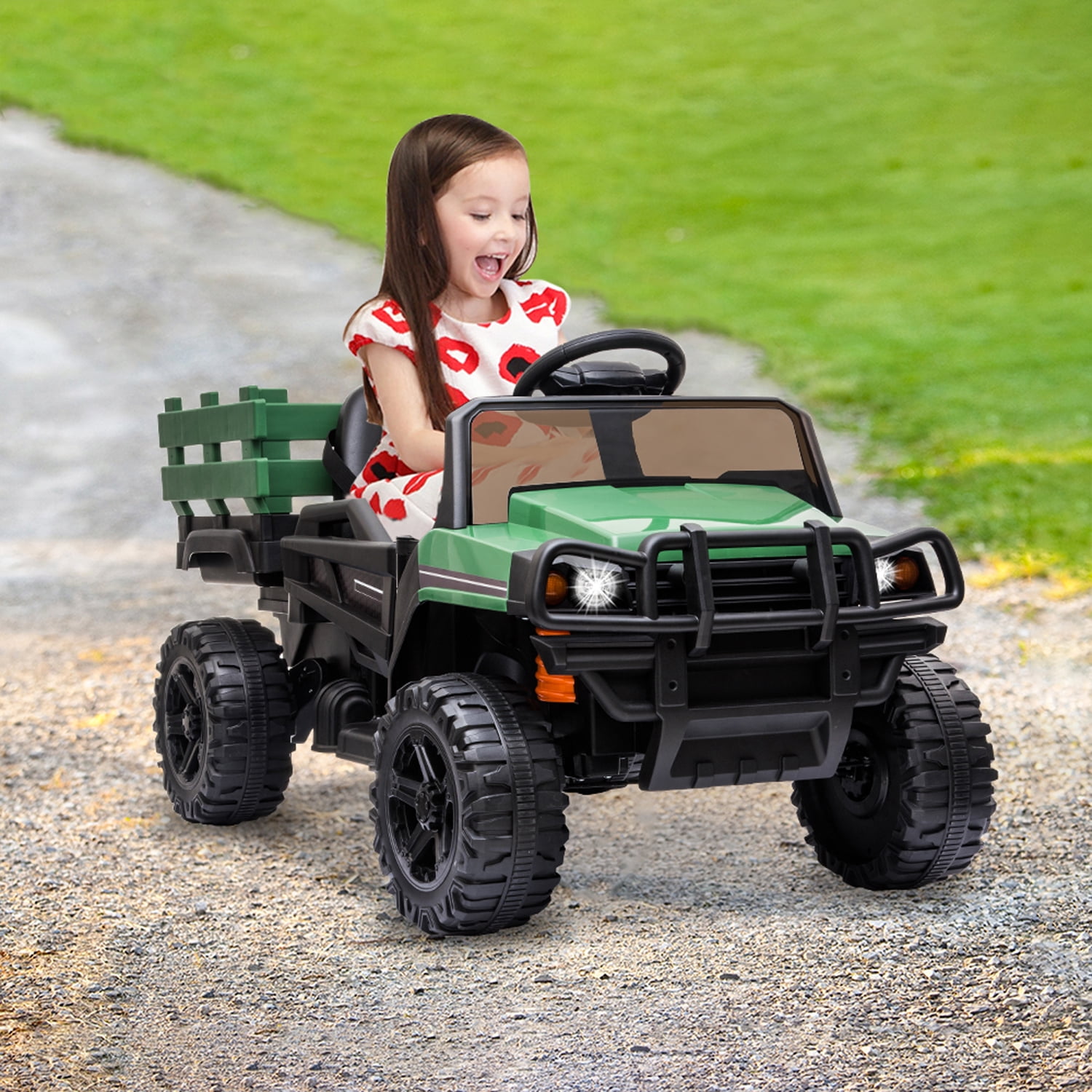 UWR-Nite Ride On Tractor with Trailor, 12V Power Wheel Ride-on Truck ...