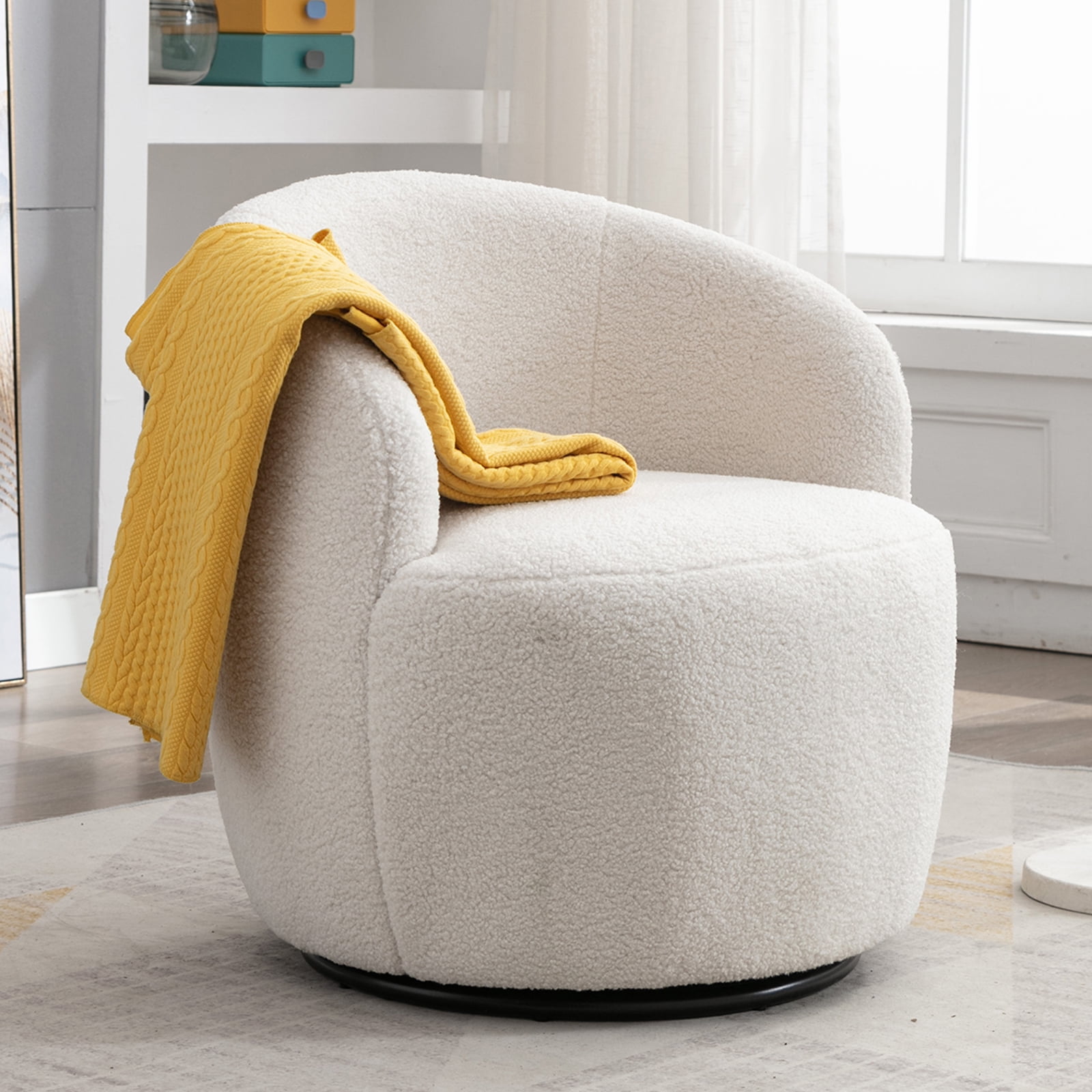 UWR-Nite Swivel Barrel Chair, Teddy Sherpa Upholstered Modern Round ...