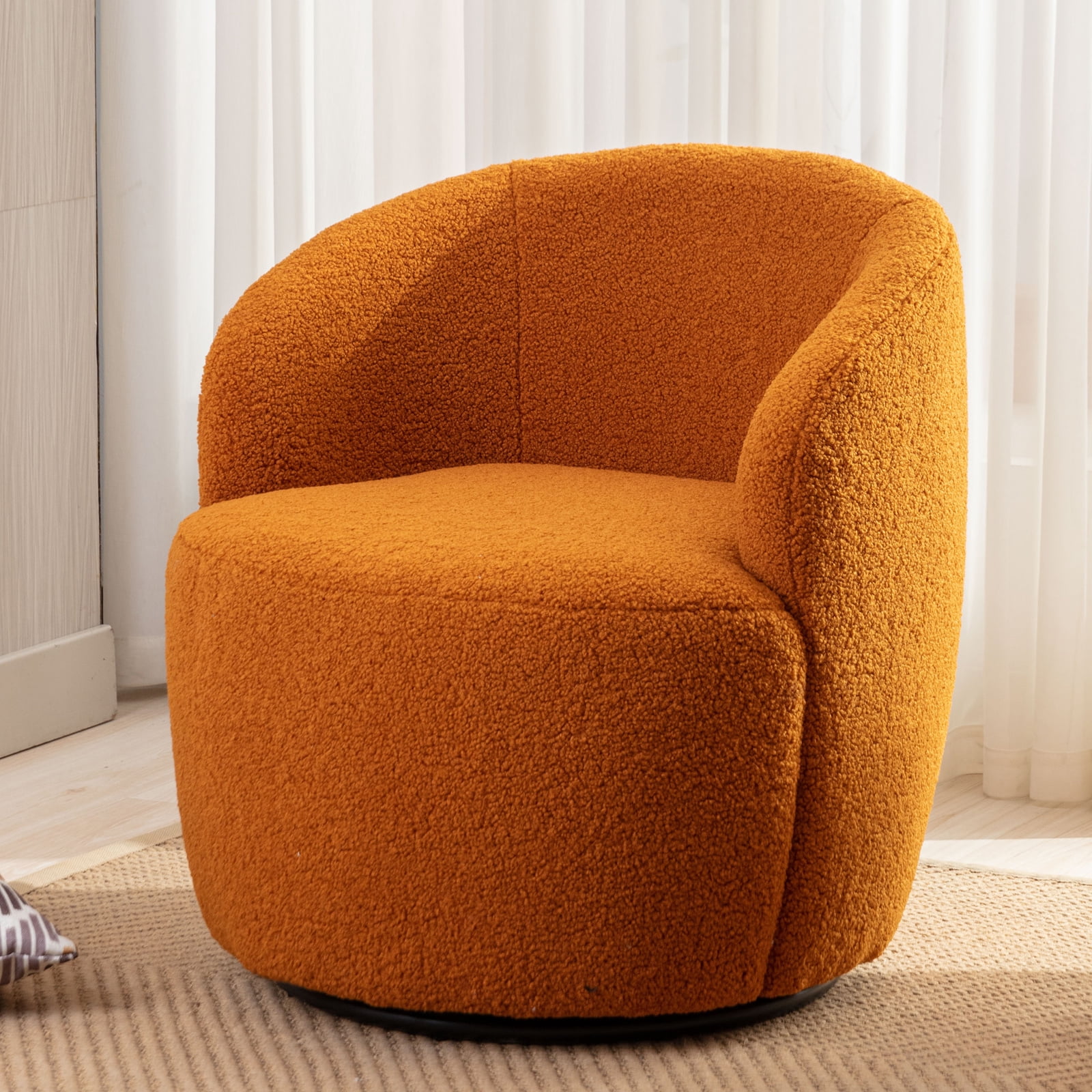 UWR-Nite Swivel Barrel Chair, Teddy Sherpa Upholstered Modern Round ...