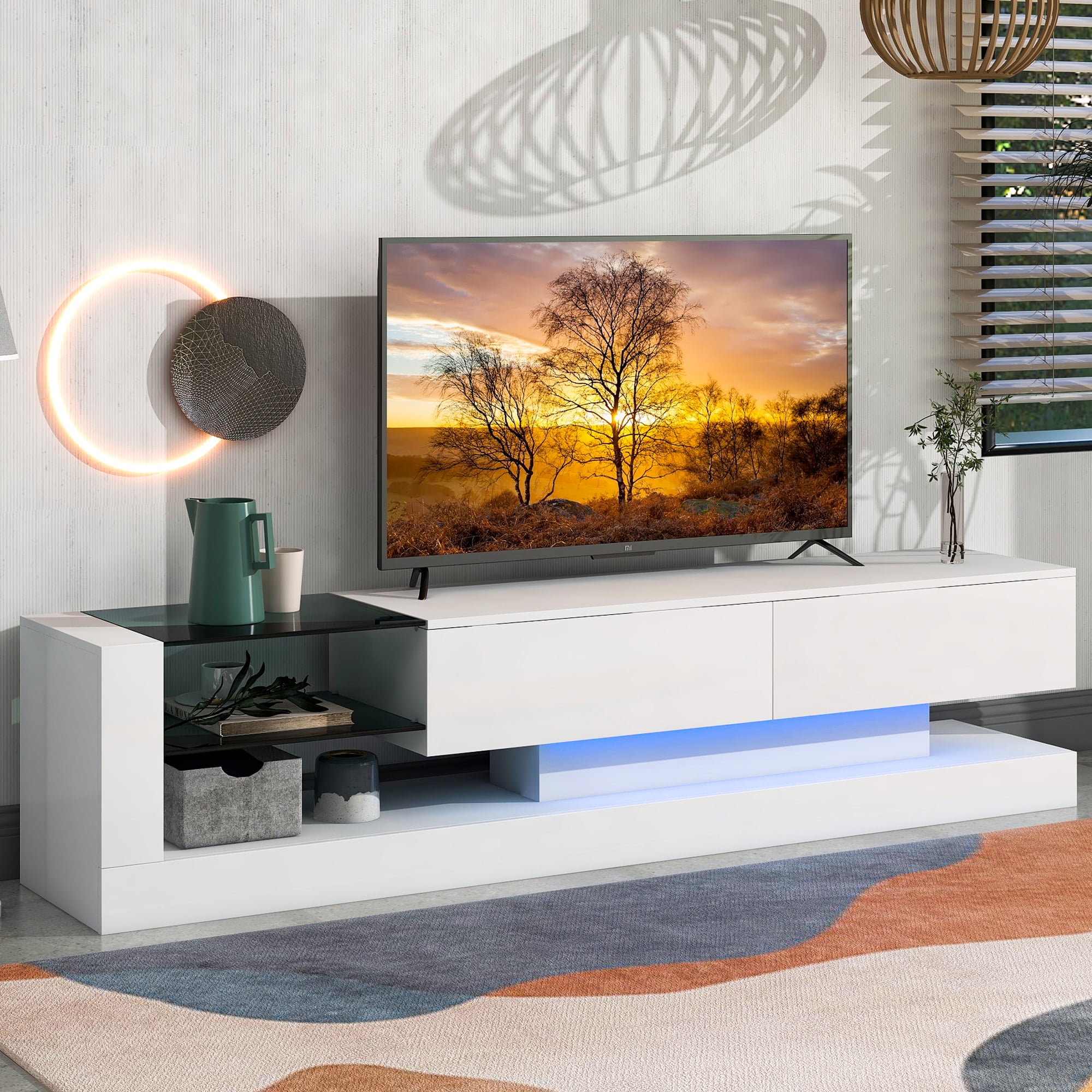 UWR-Nite TV Console with Two Media Storage Cabinets, Modern High Gloss ...