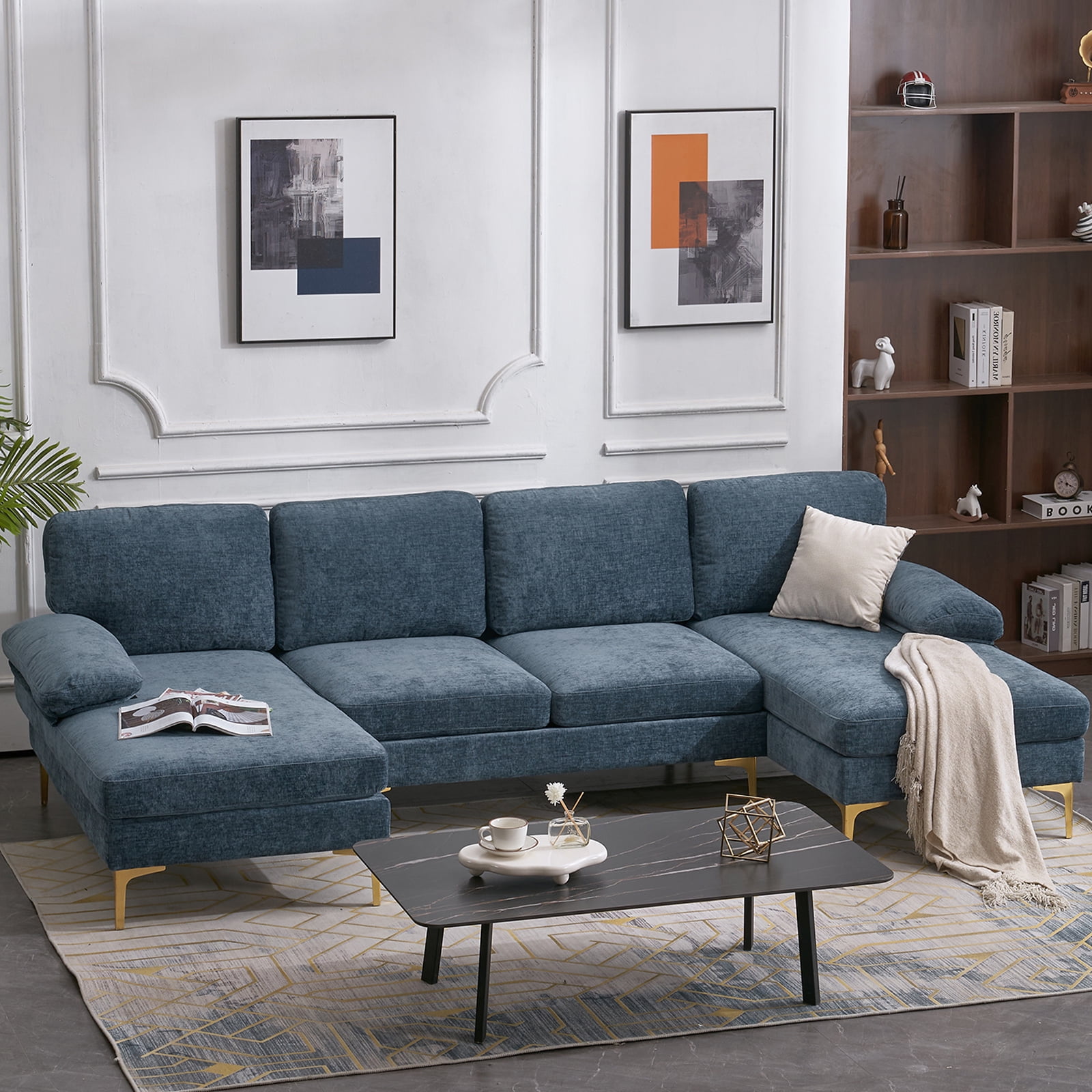 UWR-Nite U Shape Sectional Sofa, Modern Large Chenille Fabric Modular ...